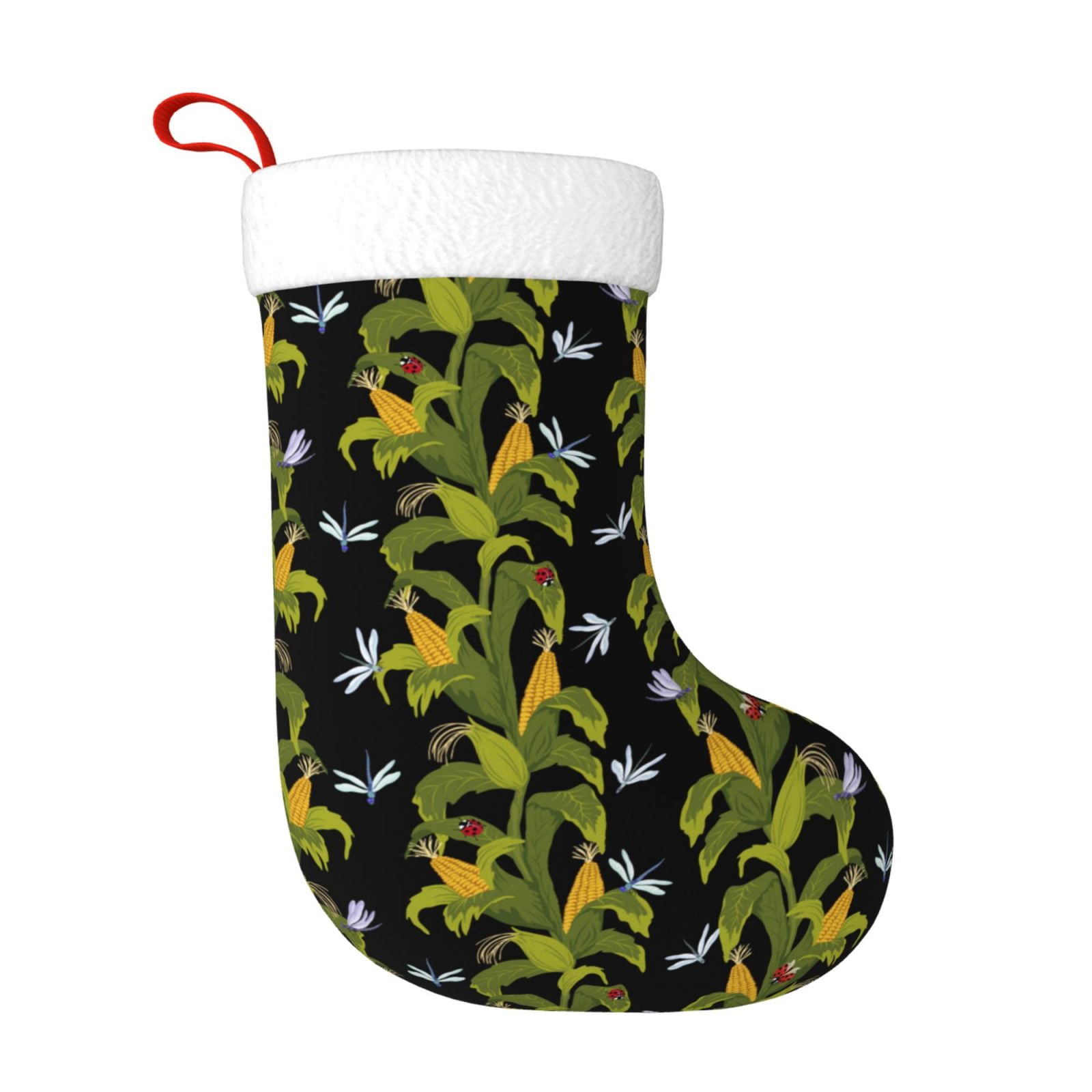 Daiia Corn And Dragonflies Print Christmas Stocking，18"Large Knitted ...