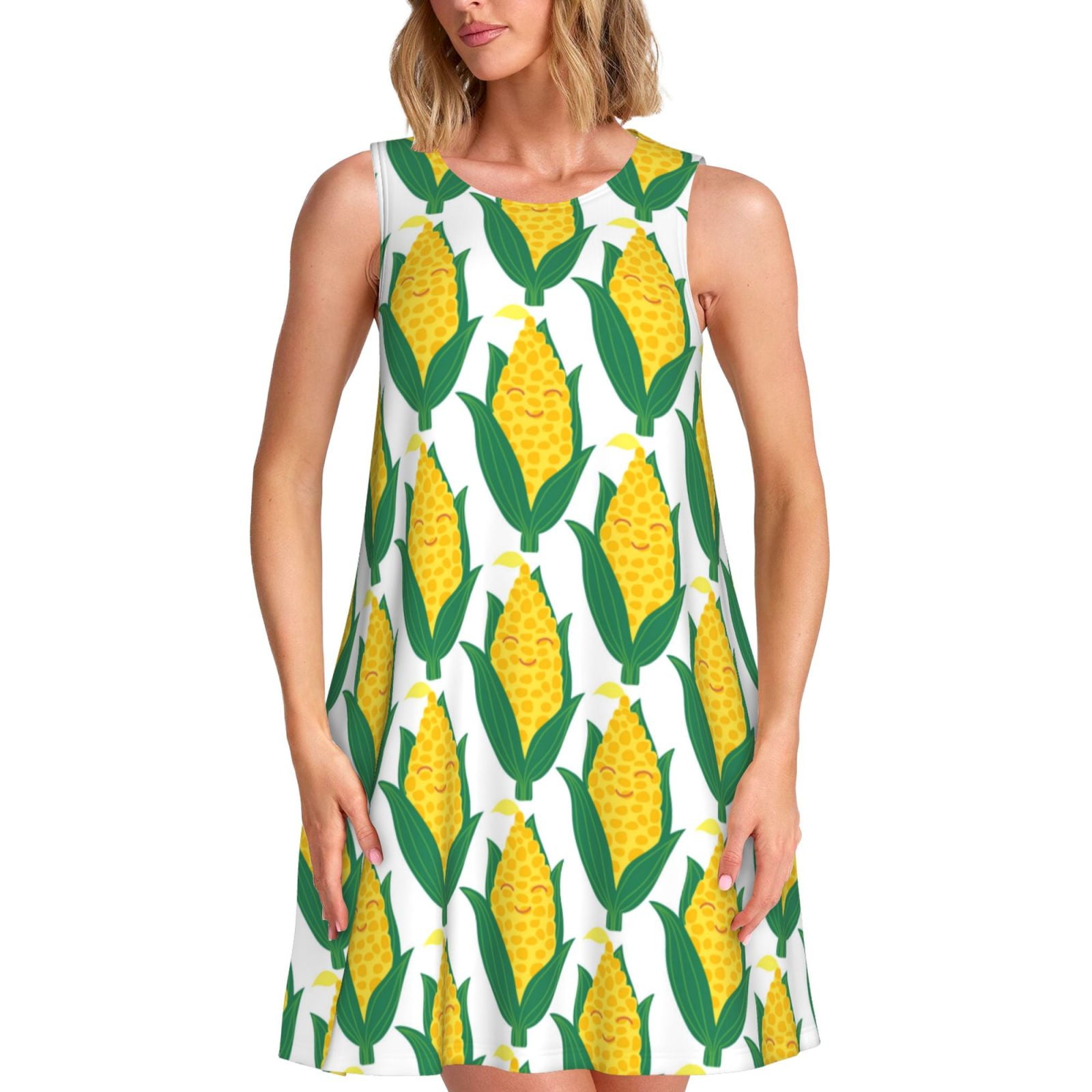 Daiia Corn Cob Print Women's Dresses 2025 Trendy Short sleeve Dresses ...