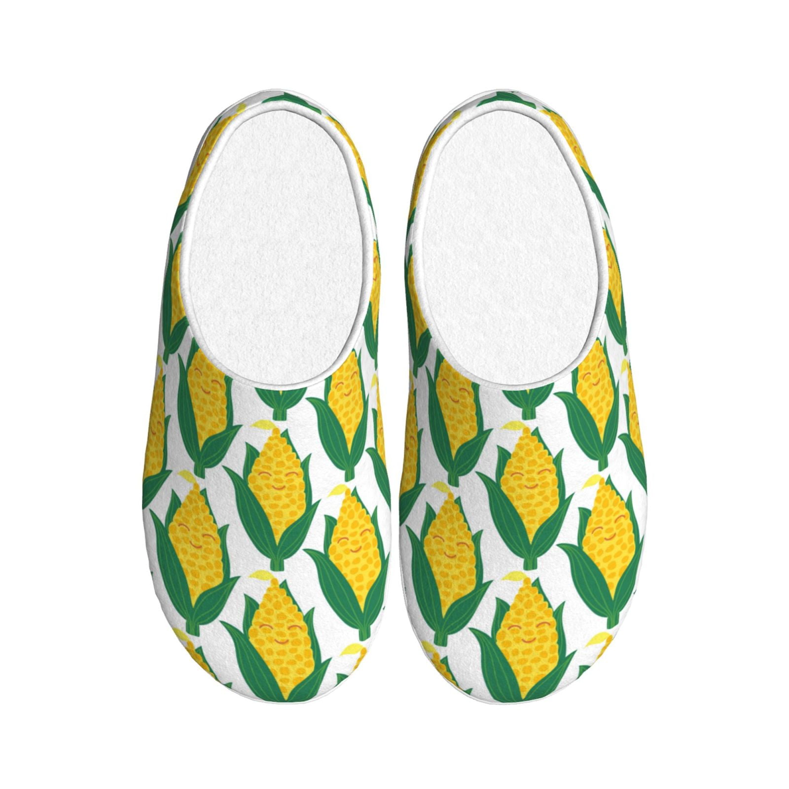 Daiia Corn Cob Print Women’s Fuzzy Slippers Memory Foam Lightweight ...
