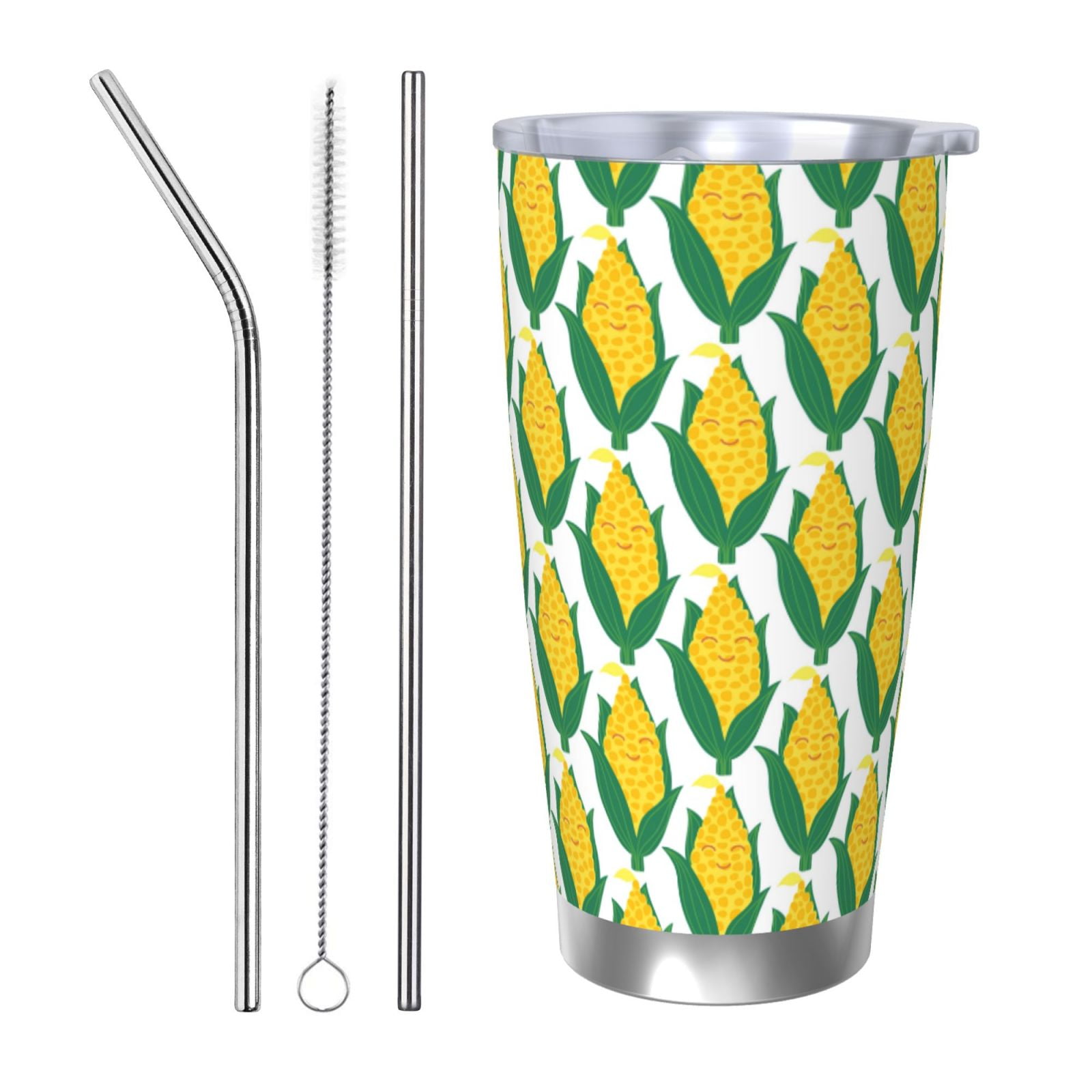 Daiia Corn Cob Printed 20oz Insulated Coffee Cup with Straw Topper ...