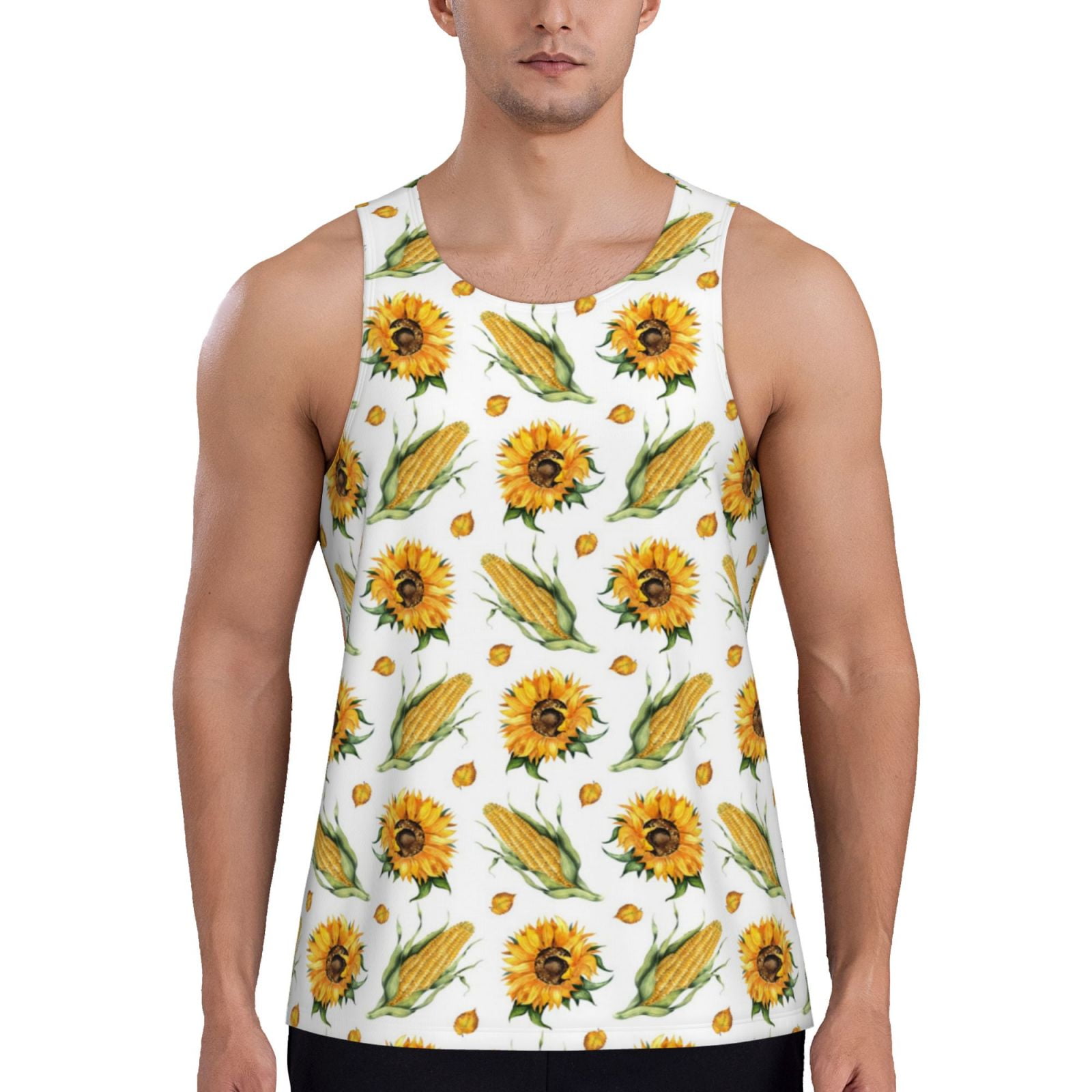 Daiia Corn Sunflowers Printed Men's Quick Dry Fit Muscle Tank Top Slim ...