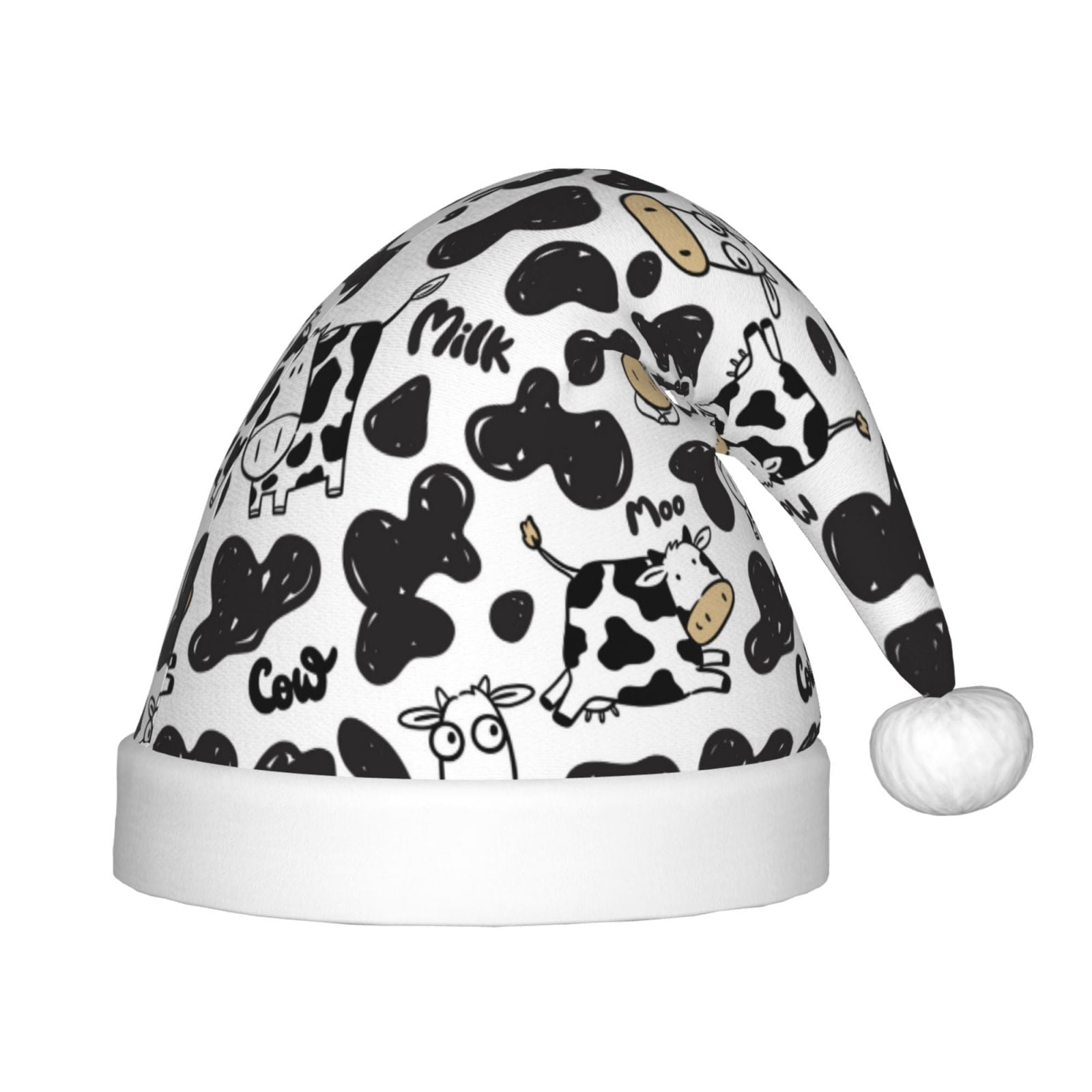 Daiia Cow Print Christmas Knitted Beanie Hat, Large Knit Hat Xmas Small ...