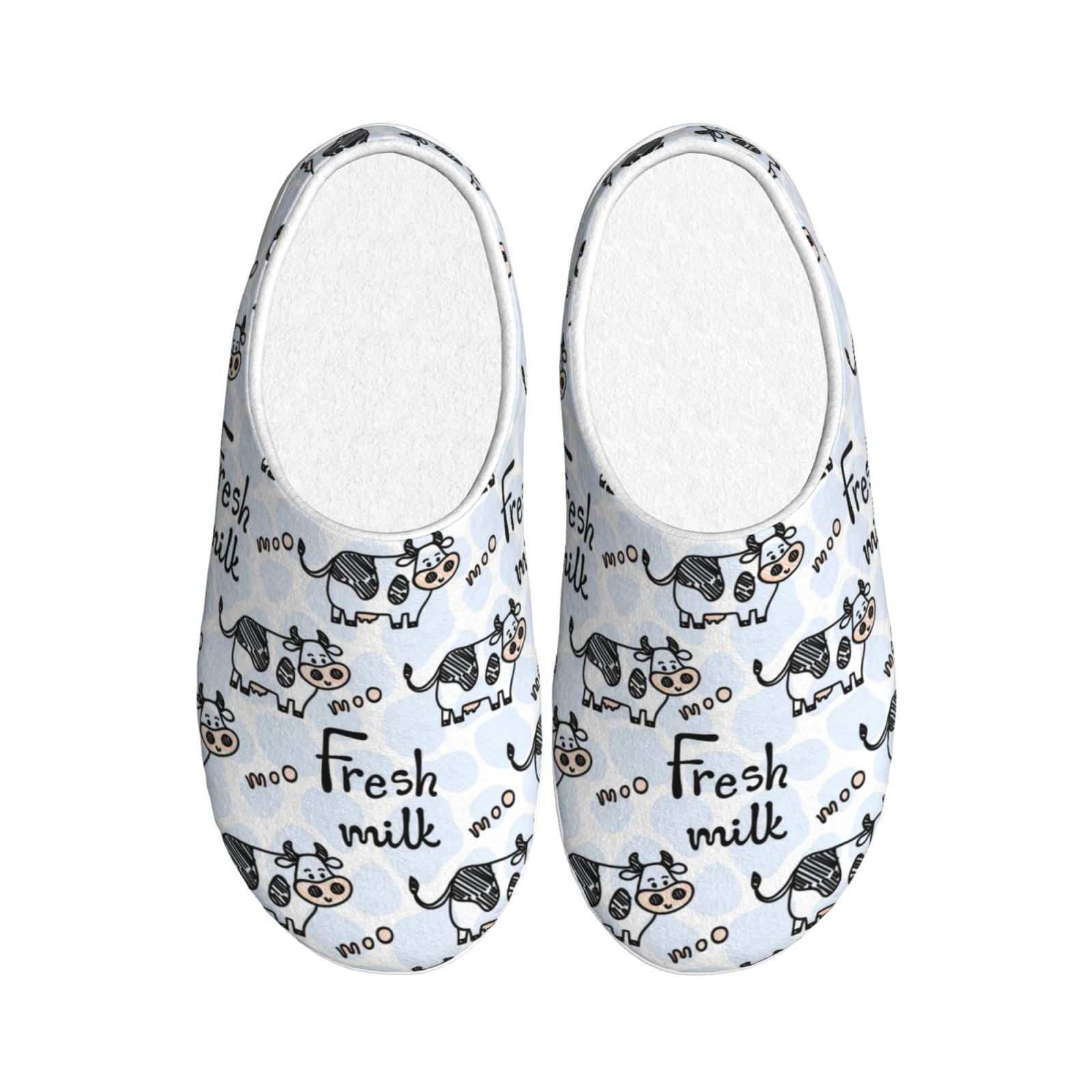 Daiia Cow With Fresh Milk Print Women’s Fuzzy Slippers Memory Foam ...