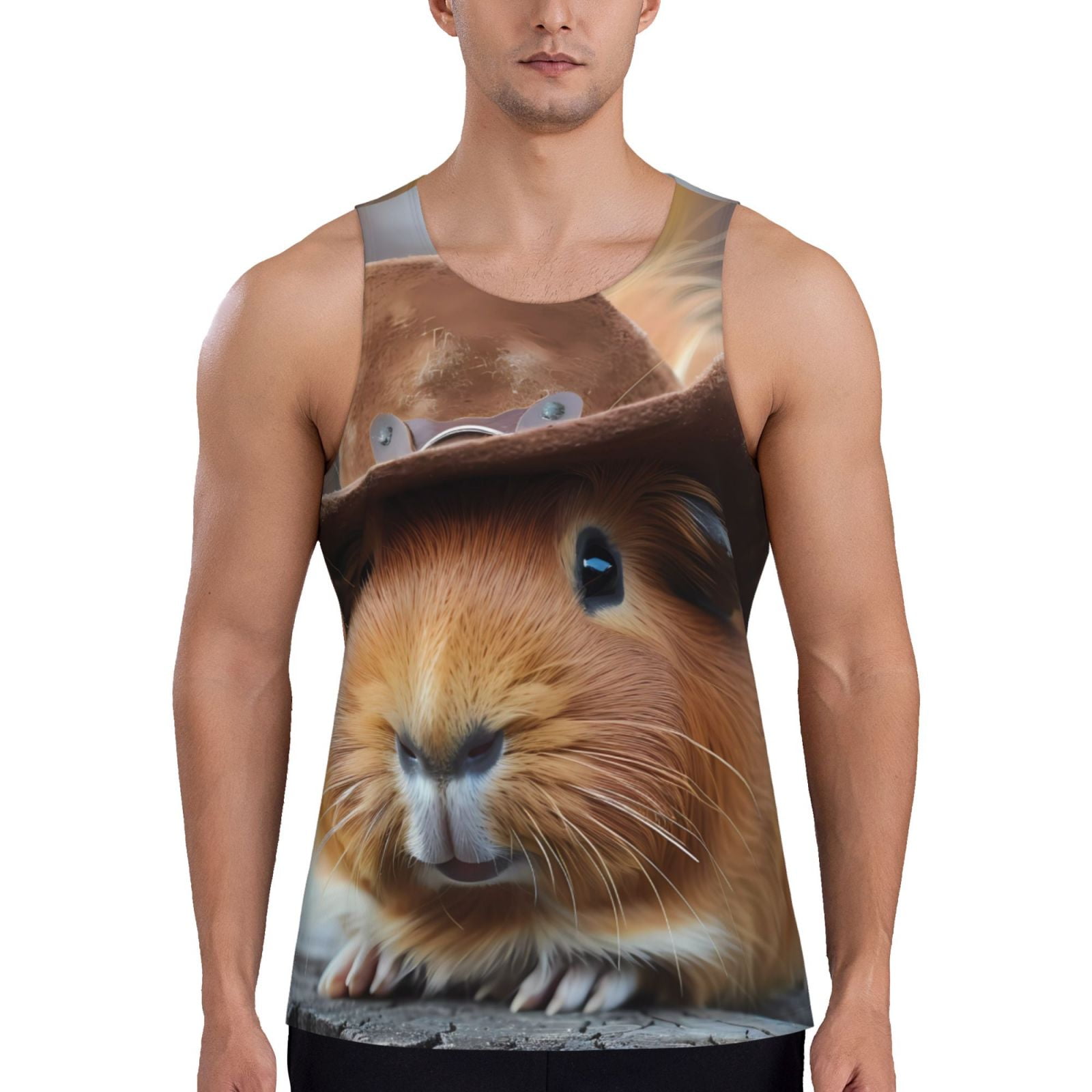 Daiia Cowboy Hat Guinea Pig Printed Men's Quick Dry Fit Muscle Tank Top ...