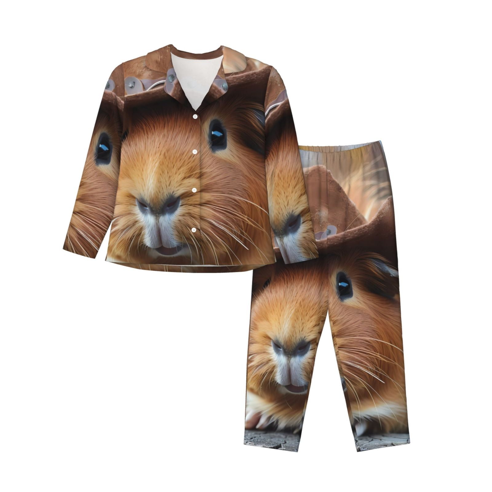 Daiia Cowboy Hat Guinea Pig for Women's Long-Sleeved Pajama Set – Soft ...