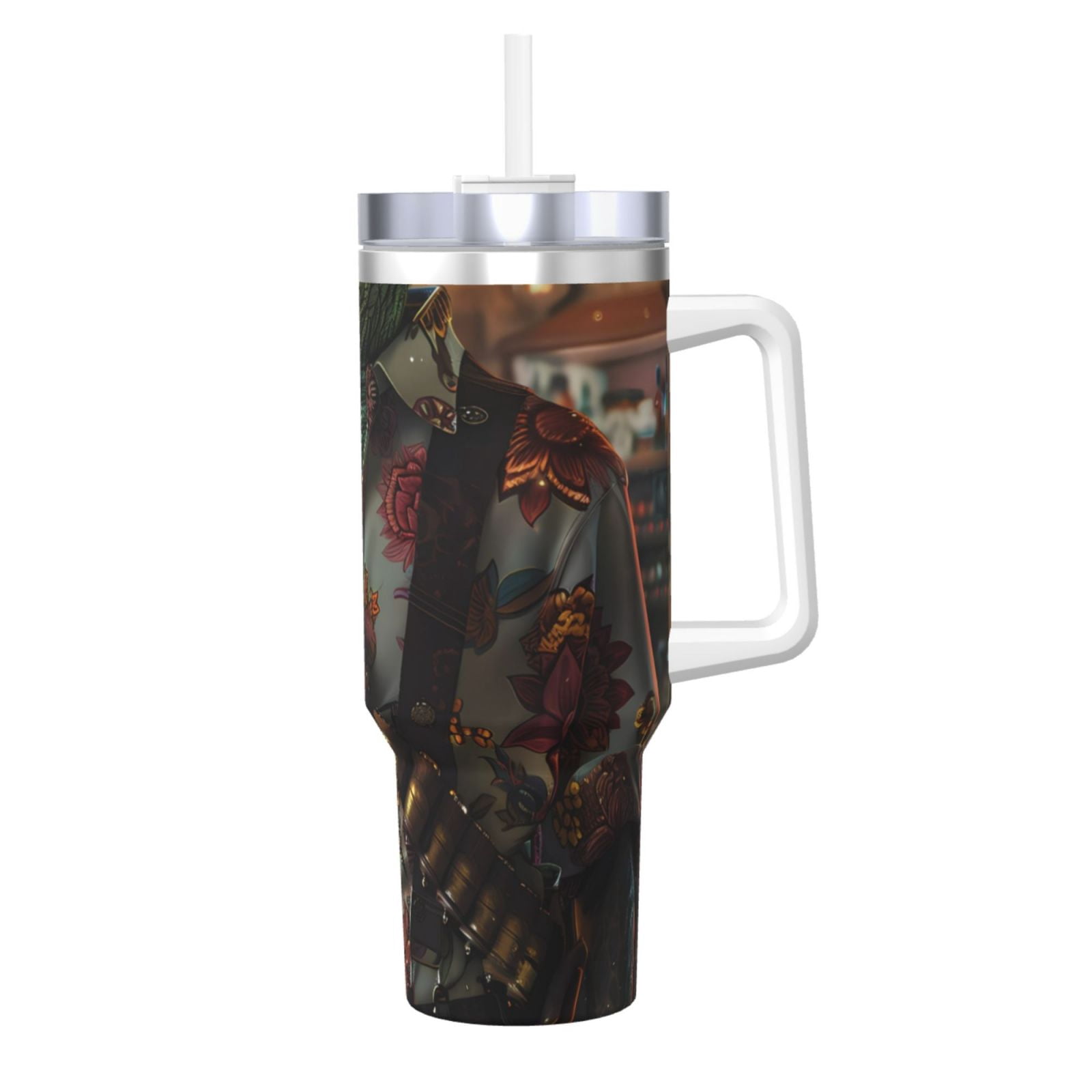 Daiia Cowboy Iguana Floral Shirt Printed 40 oz Tumbler with Handle,Ice ...