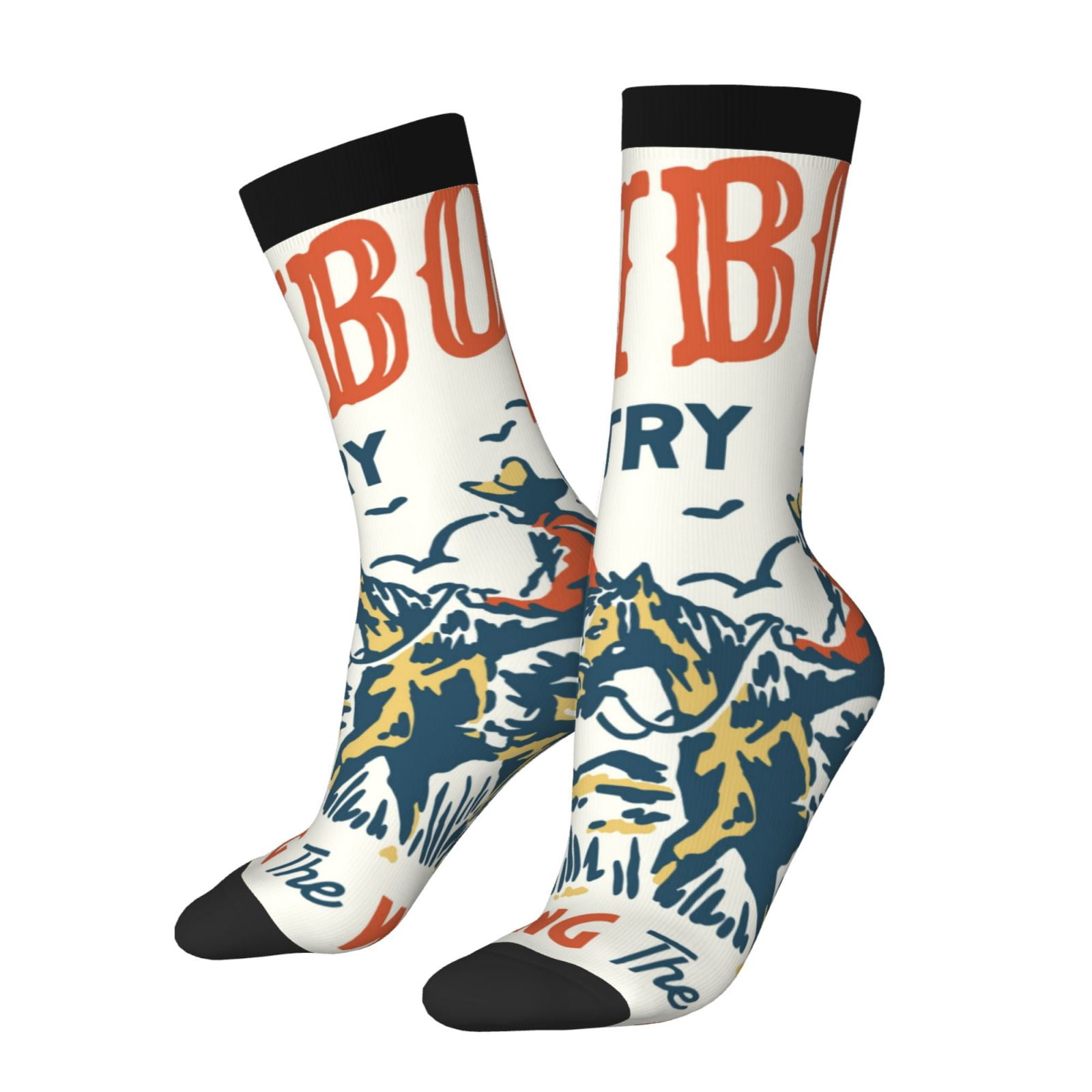 Daiia Cowboy Rising Horse Print Crew Socks – Soft Breathable Long Socks ...