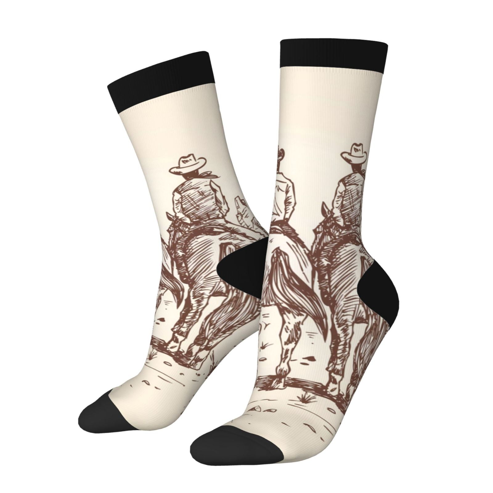Daiia Cowboys Riding Horses Print Crew Socks – Soft Breathable Long ...