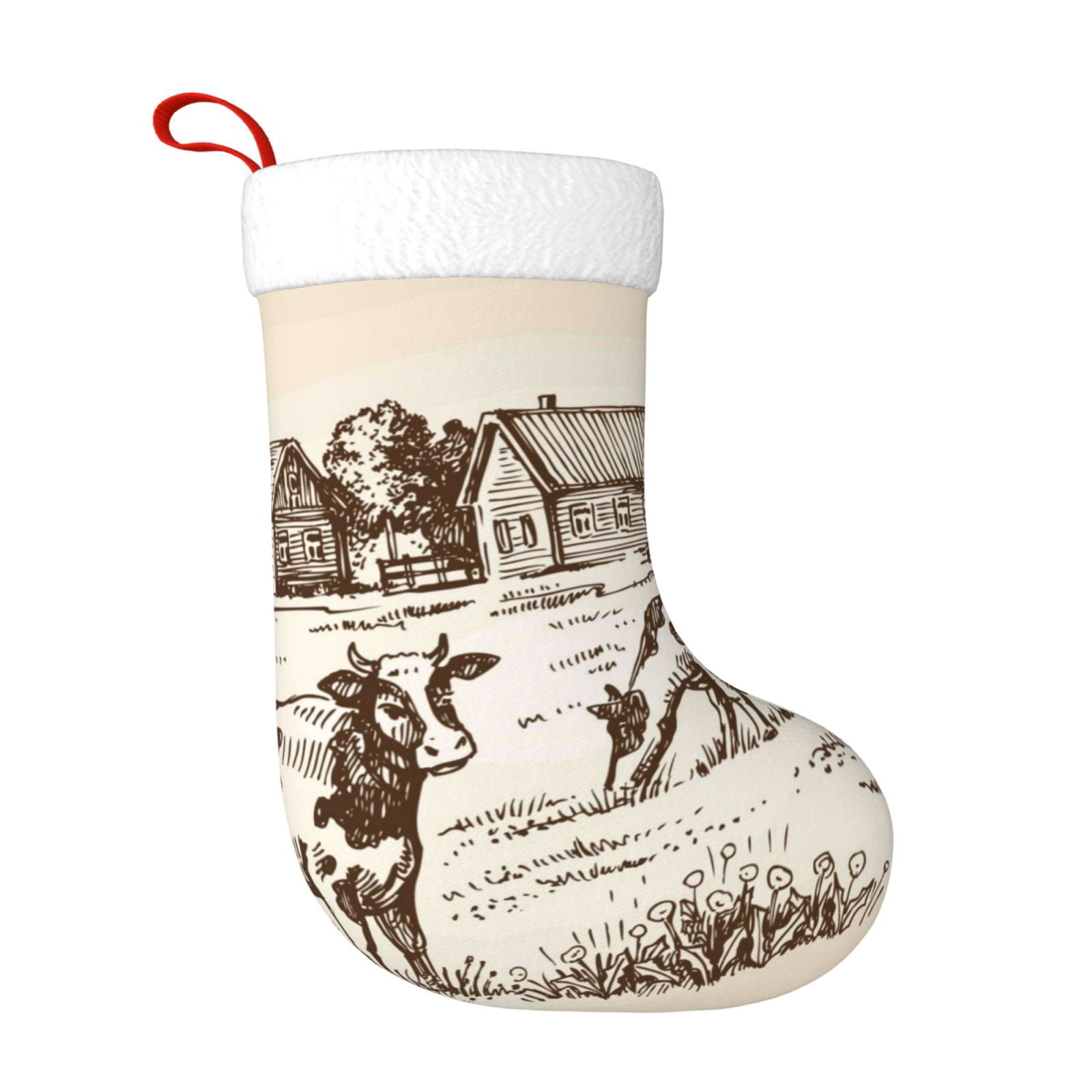 Daiia Cows On The Farm Print Christmas Stocking，18"Large Knitted Xmas ...