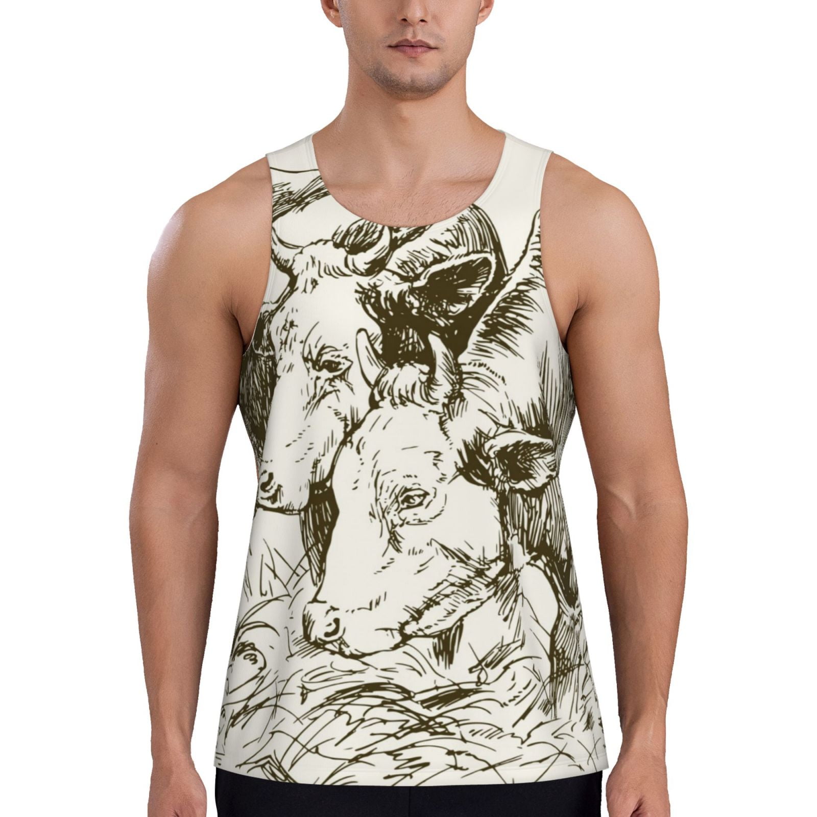 Daiia Cows Grazing On Meadow 1 Printed Men's Quick Dry Fit Muscle Tank ...