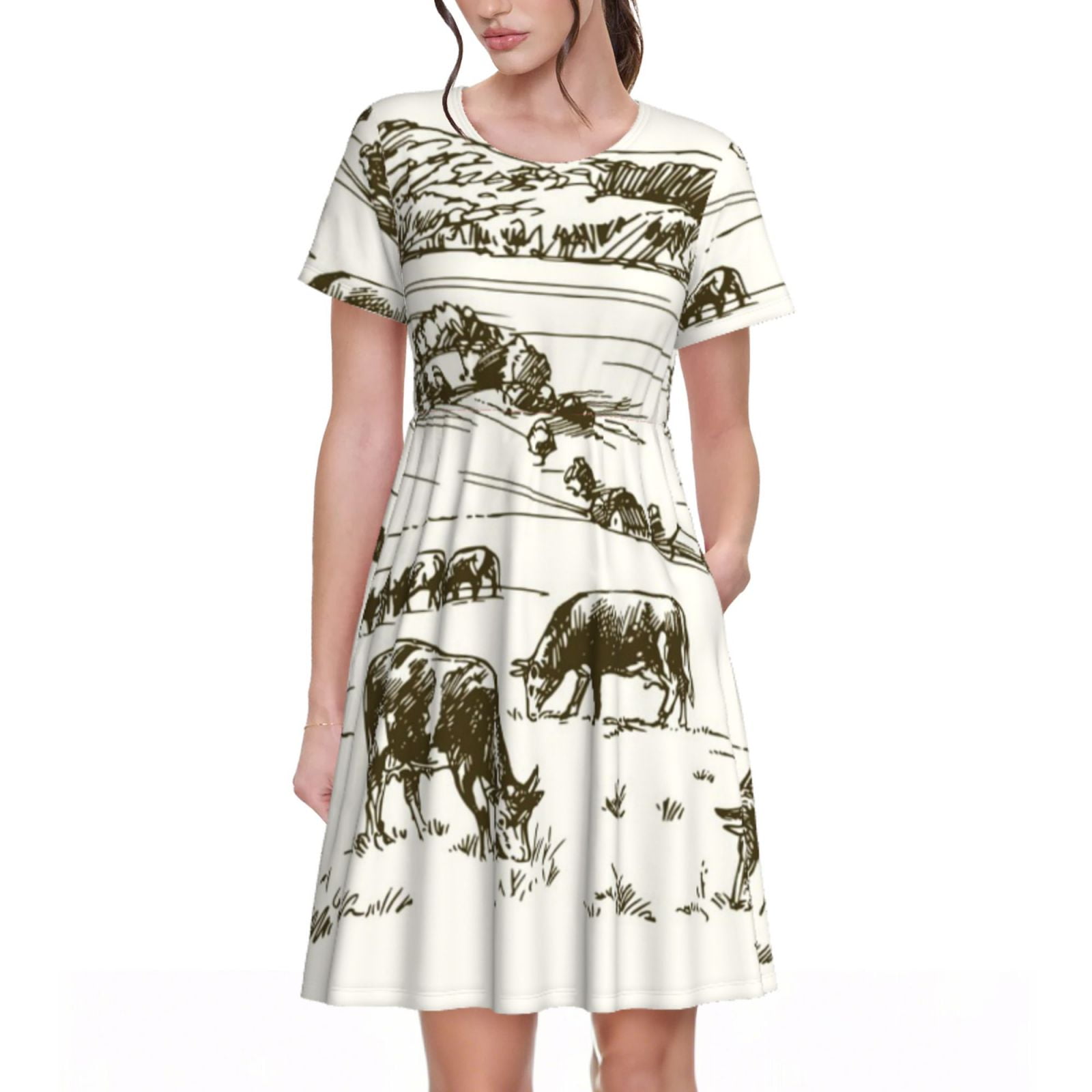Daiia Cows Grazing On The Meadow 1 Print Women's Dresses 2025 Trendy ...