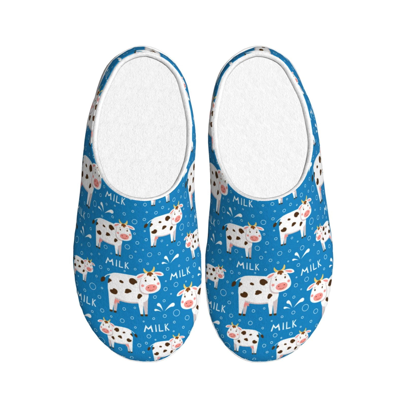 Daiia Cows Milk Print Women’s Fuzzy Slippers Memory Foam Lightweight House Shoes Cozy Loafer ...