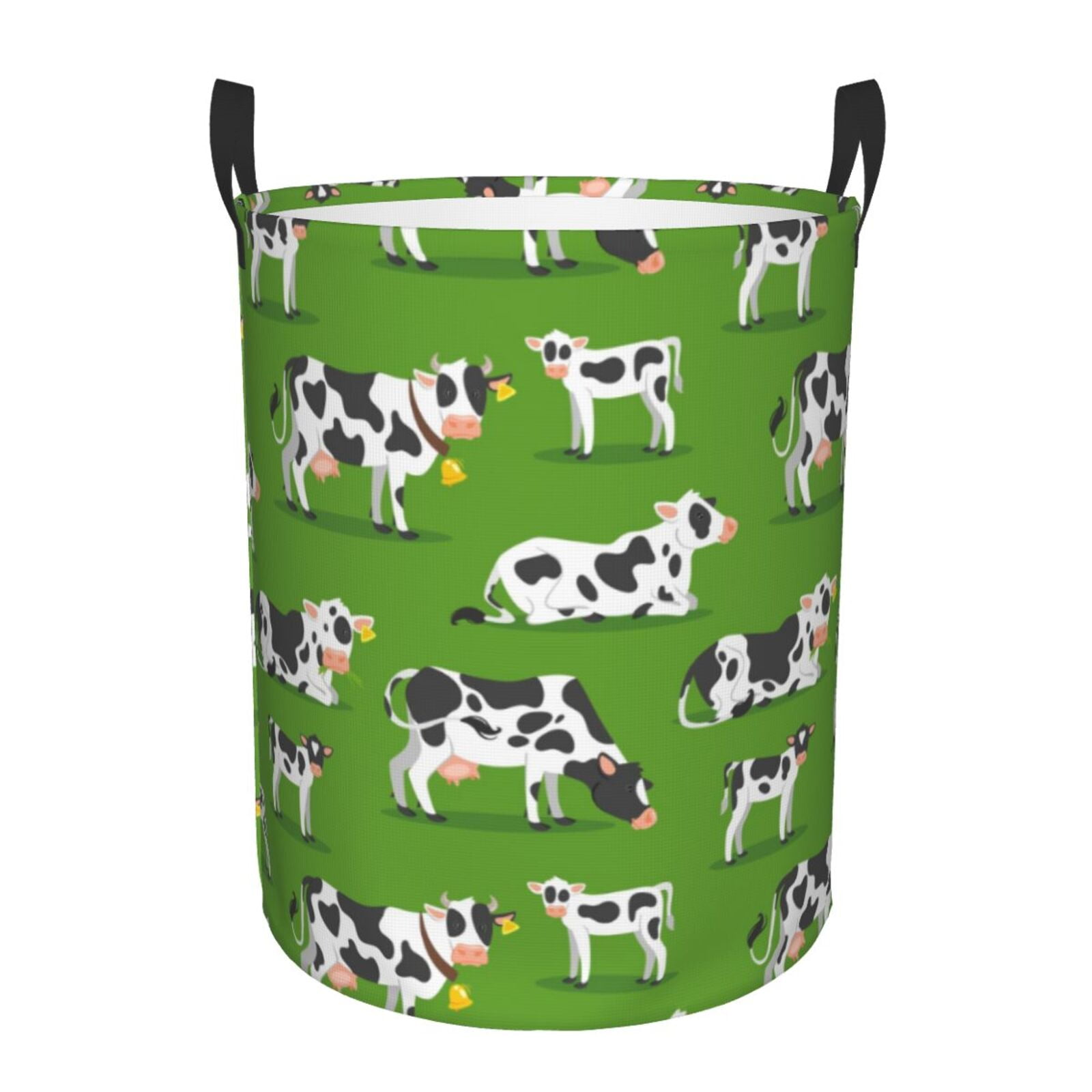 Daiia Cows With Calfs Green Round Laundry Basket with Handles Thickened ...