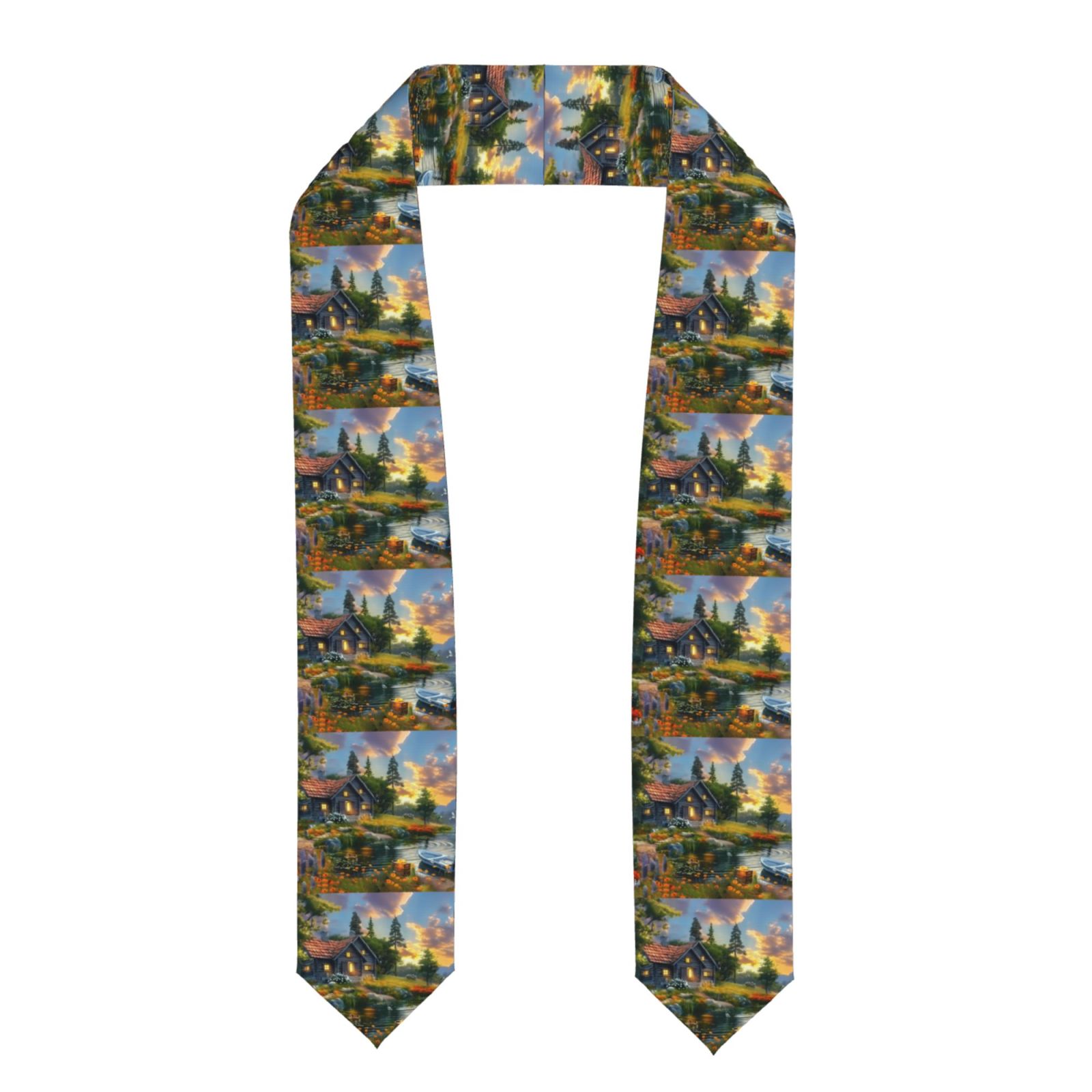 Daiia Cozy Cottage Lakeside Sunset Pattern Graduation Shawl Stole ...