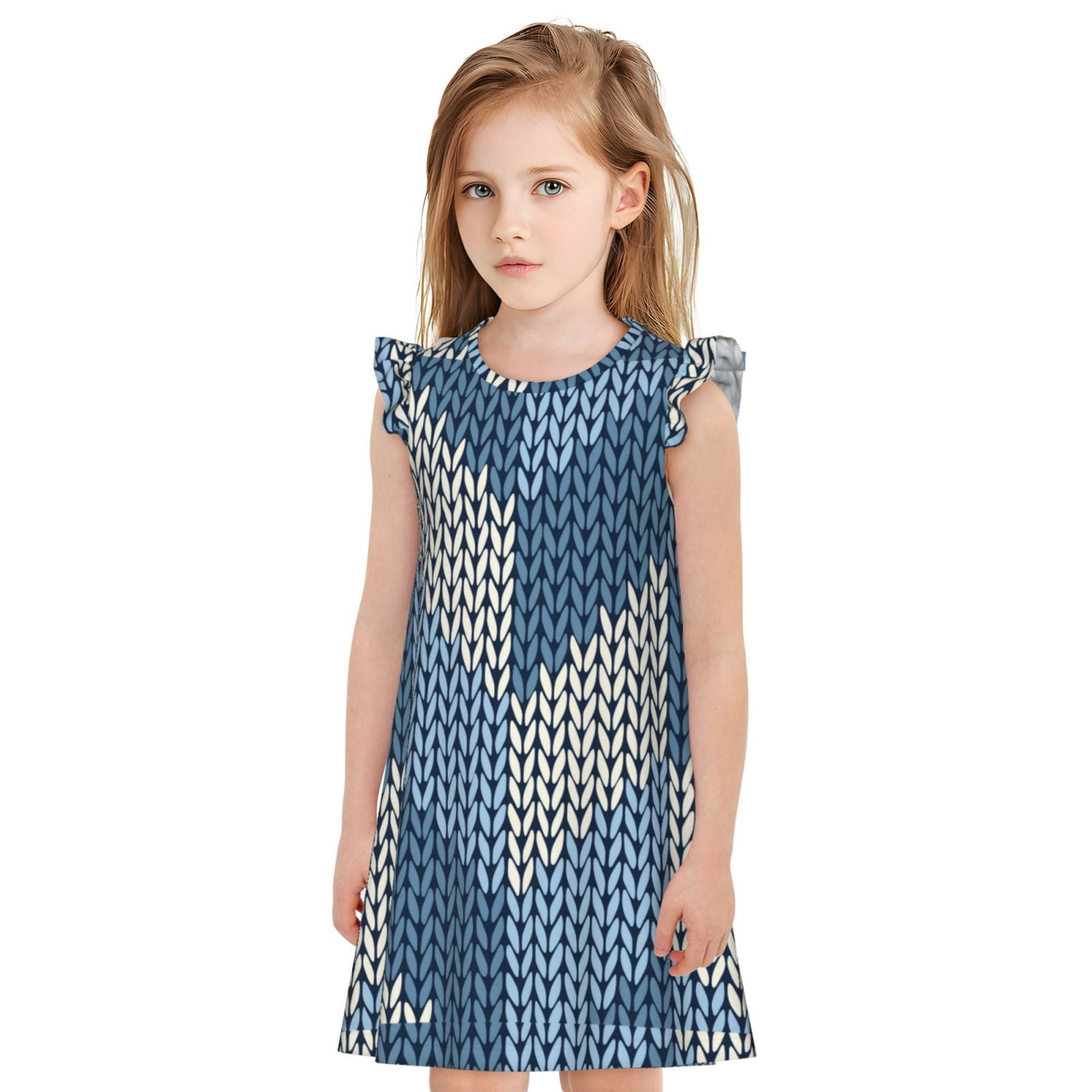 Daiia Cozy Knitted Blue Chevron Print Girls Nightgowns, Unicorn ...