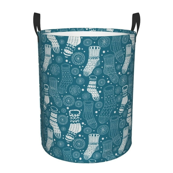 Daiia Cozy Winter Socks Pattern Round Laundry Basket with Handles ...