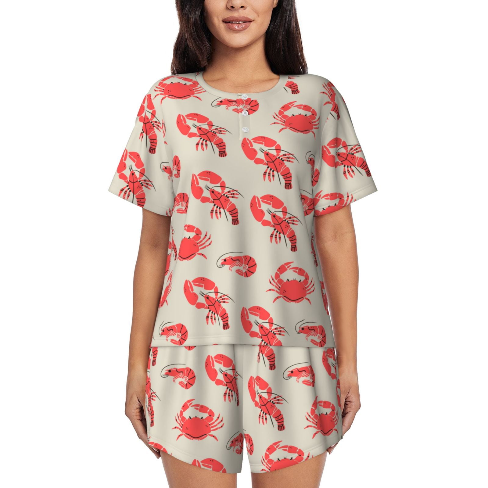 Daiia Crab Lobster 1 Pattern Womens Pajama Sets Short Sleeve Pajamas ...