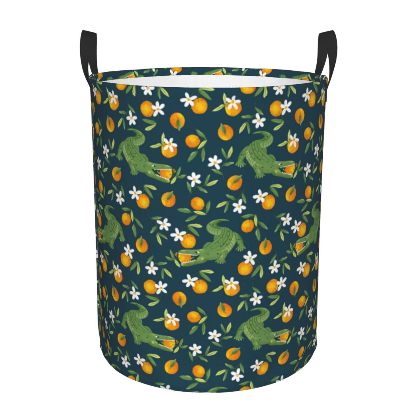Daiia Crocodile And Oranges Round Laundry Basket with Handles Thickened ...