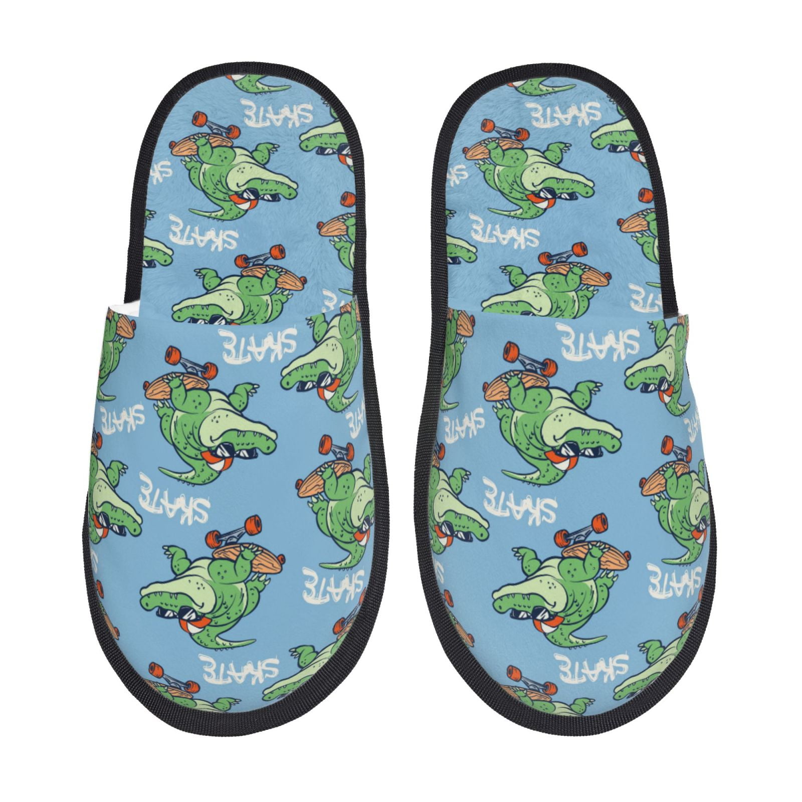 Daiia Crocodile Riding Skateboard Pattern Furry Slippers for Women and ...