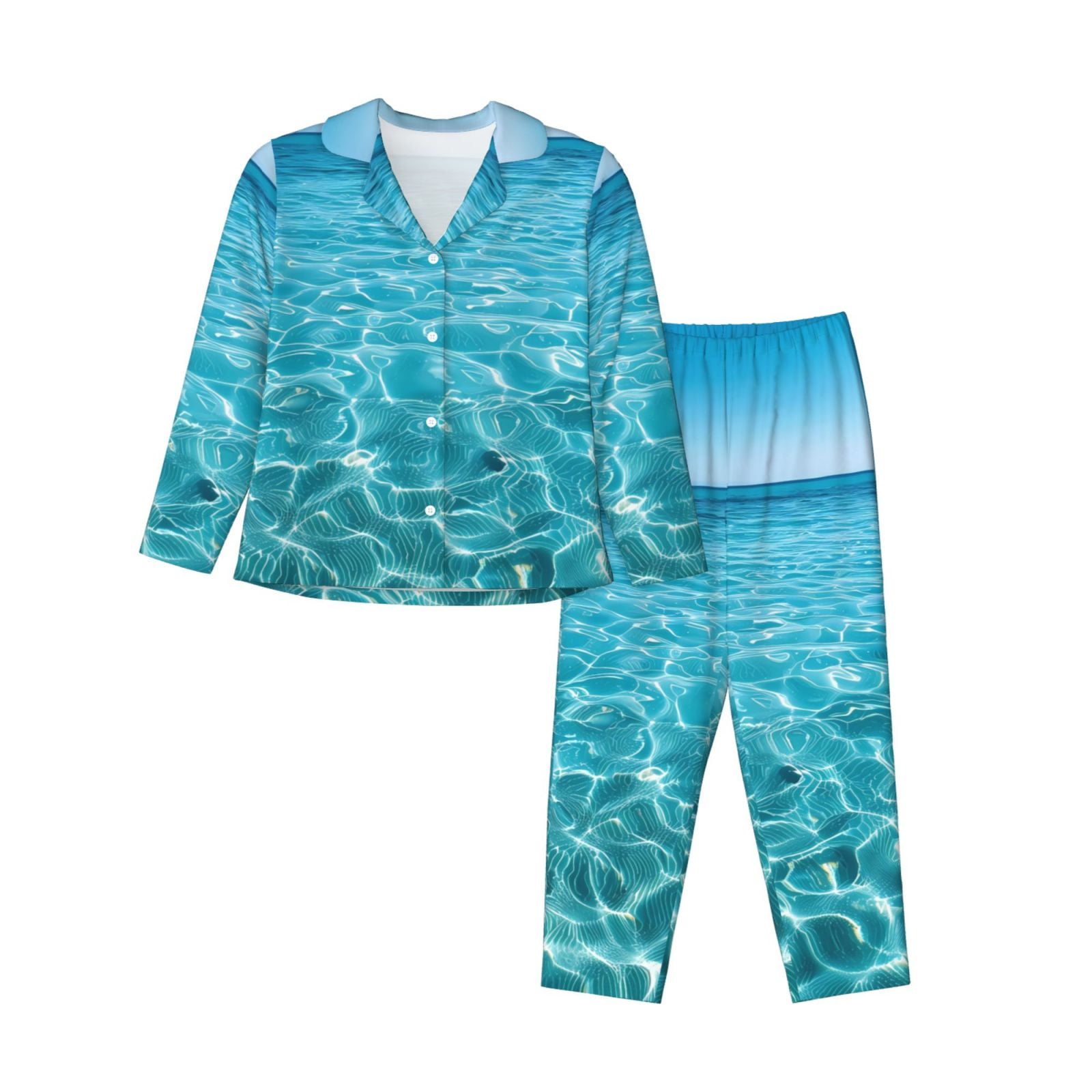 Daiia Crystal Clear Ocean Waves for Women's Long-Sleeved Pajama Set ...