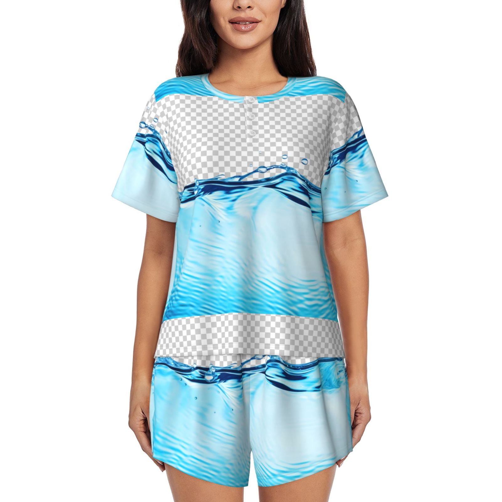 Daiia Crystal Clear Water Splash Pattern Womens Pajama Sets Short ...
