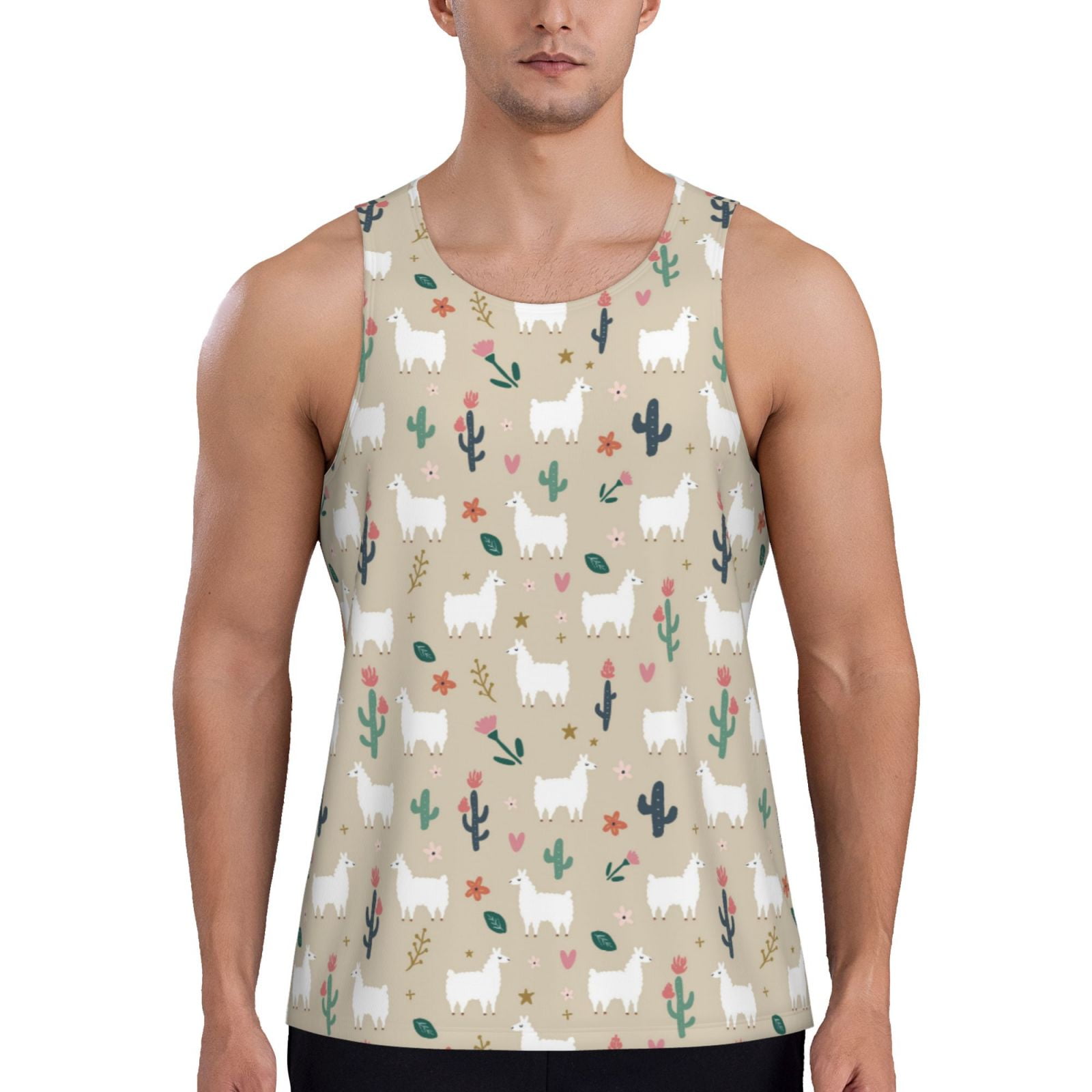 Daiia Cute Alpaca Printed Men's Quick Dry Fit Muscle Tank Top Slim-Fit ...
