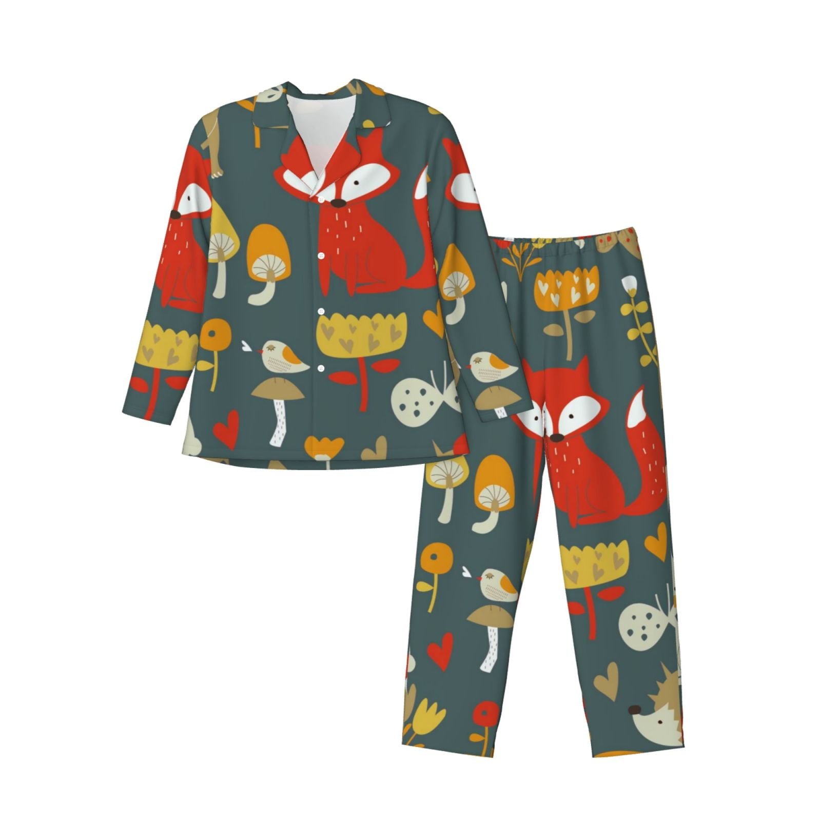 Daiia Cute Animal Forest for Men's Long-Sleeved Pajama Set – Soft ...