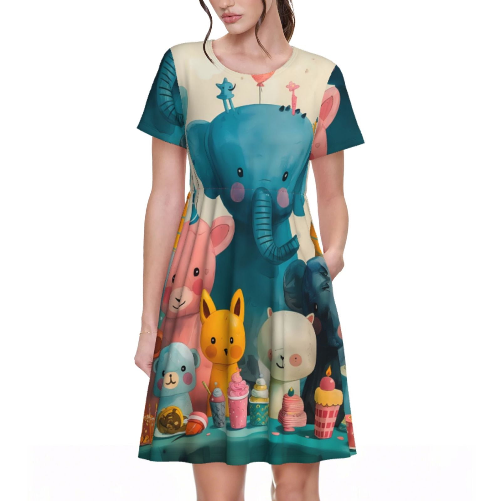 Daiia Cute Animal Party Print Women's Dresses 2025 Trendy Short sleeve ...
