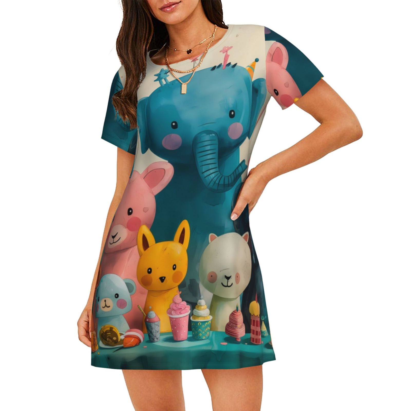 Daiia Cute Animal Party Print Women's Nightshirt Soft Nightgowns for ...