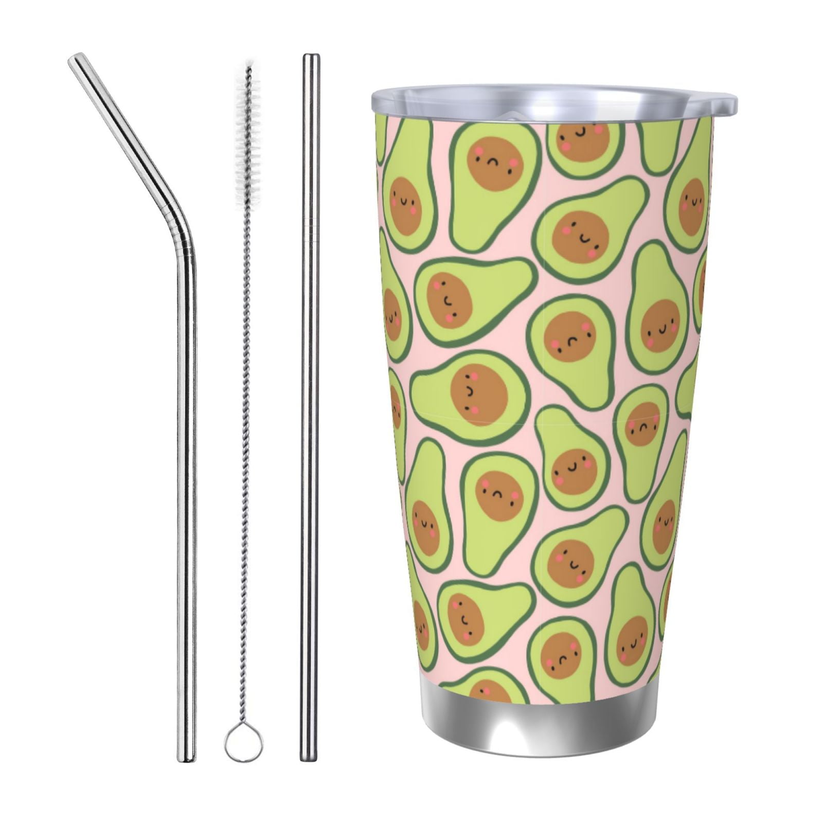 Daiia Cute Avocado Printed 20oz Insulated Coffee Cup with Straw Topper ...