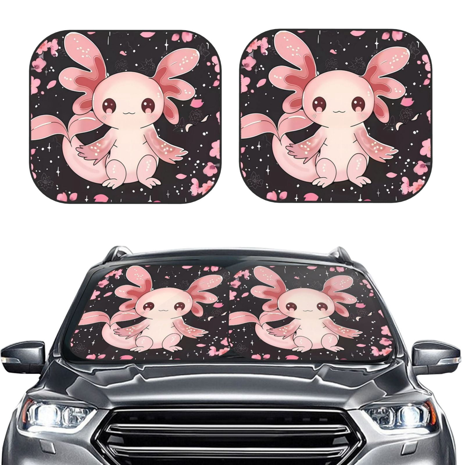 Daiia Cute Axolotl Sakura Blossoms 2PCS Car Windshield Sun Shade ...