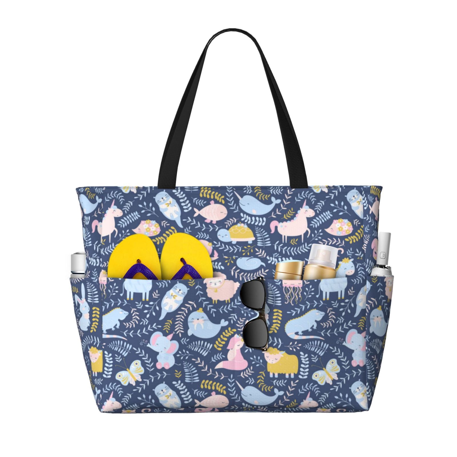 Daiia Cute Baby Animals Beach Travel Bag - Water-Resistant Beach Bag ...