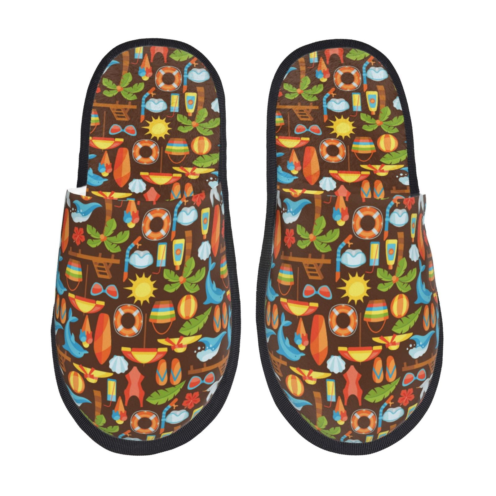 Daiia Cute Beach Dolphin Pattern Furry Slippers for Women and Men, Soft ...