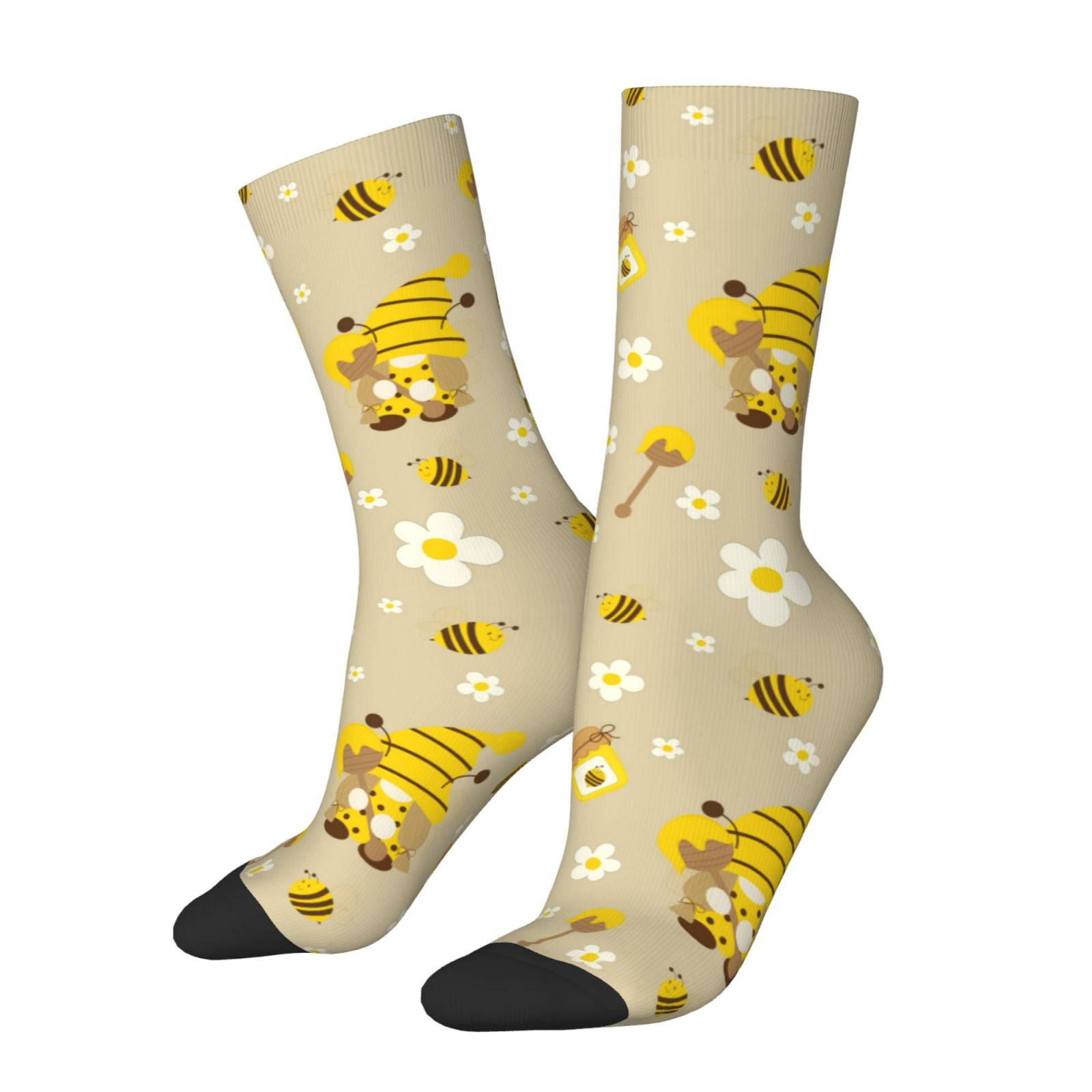 Daiia Cute Bee Gnome 2 Print Crew Socks – Soft Breathable Long Socks ...