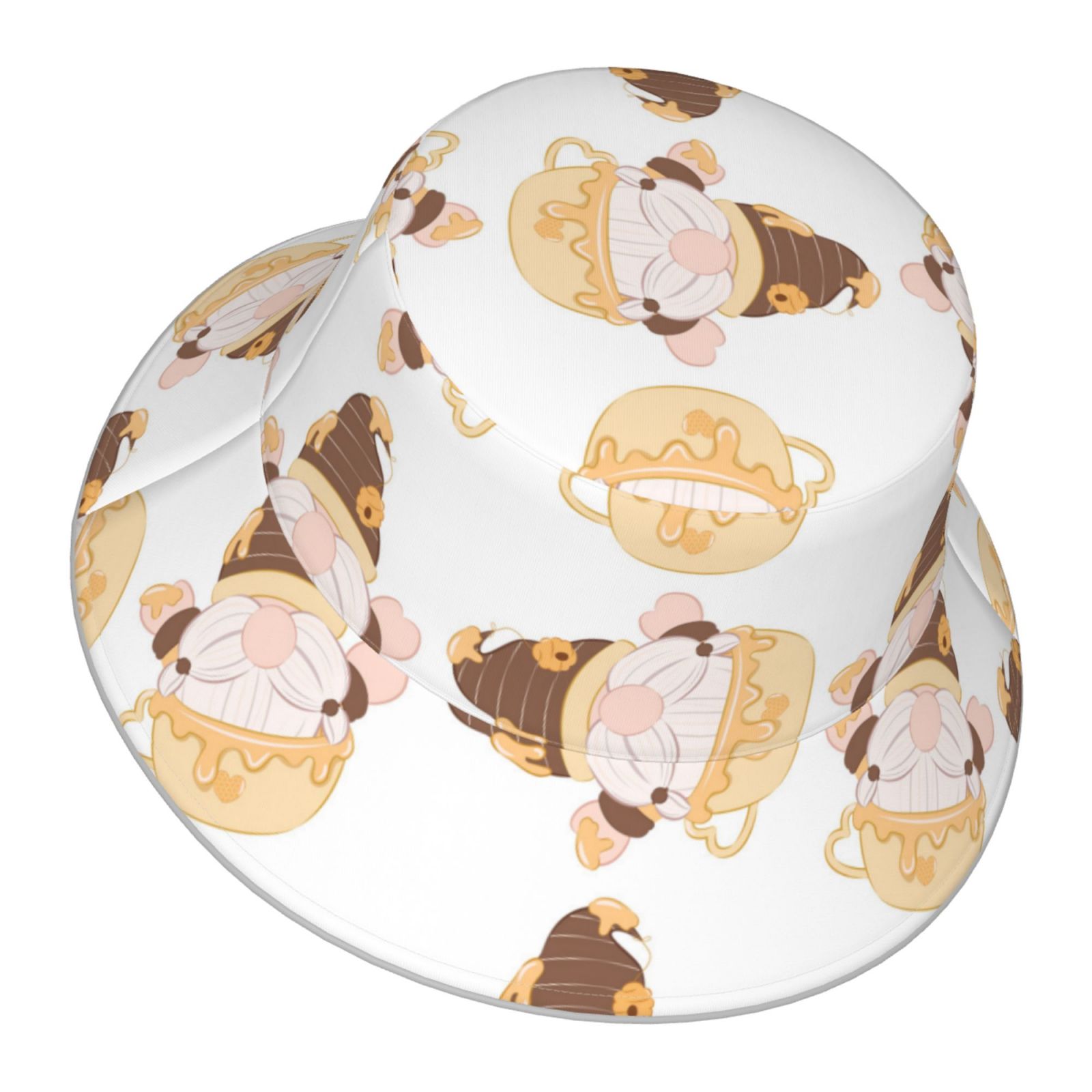 Daiia Cute Bee Gnome Pattern Bucket Hat - Trendy Cotton Sun Hat for ...