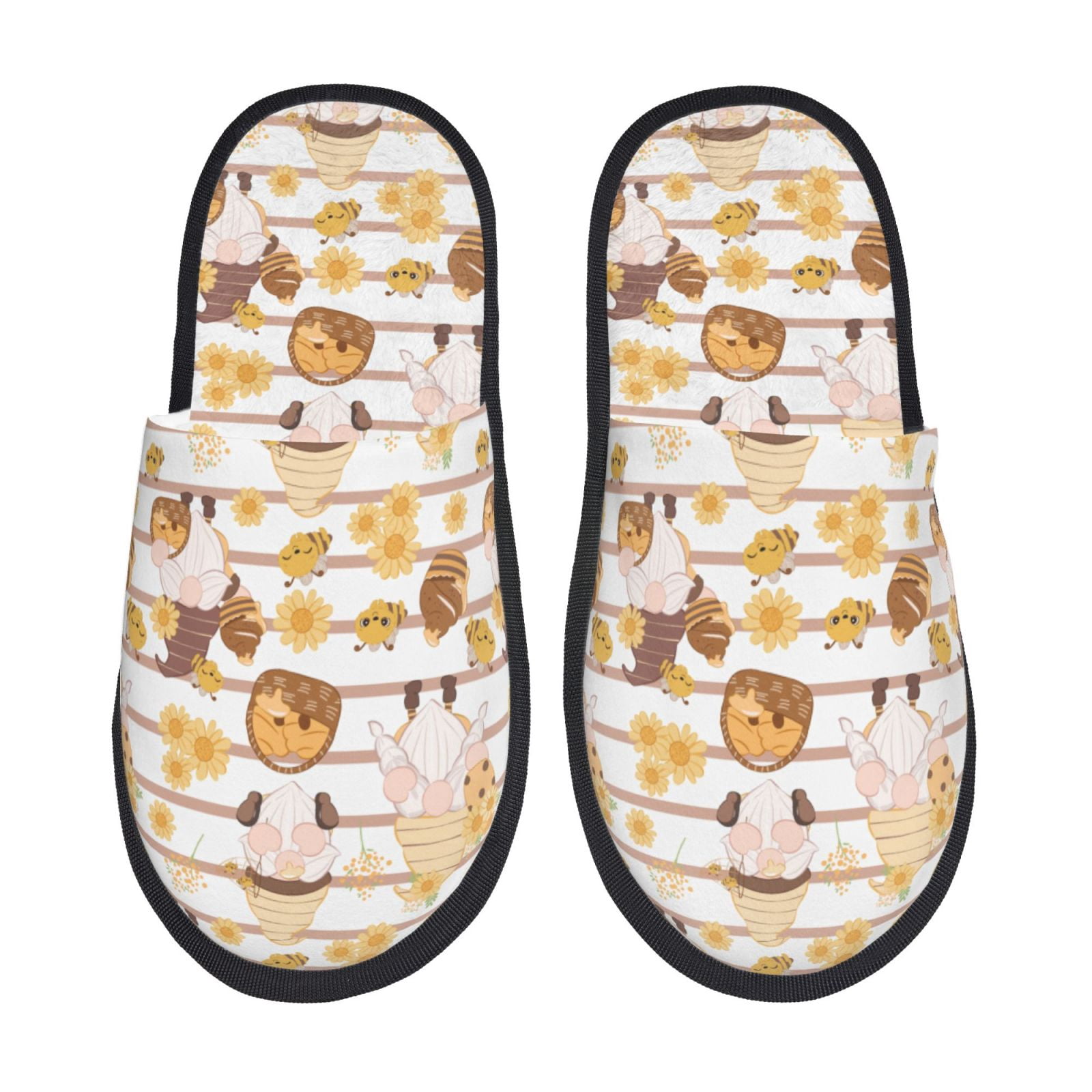 Daiia Cute Bee Gnome Pattern Furry Slippers for Women and Men, Soft ...