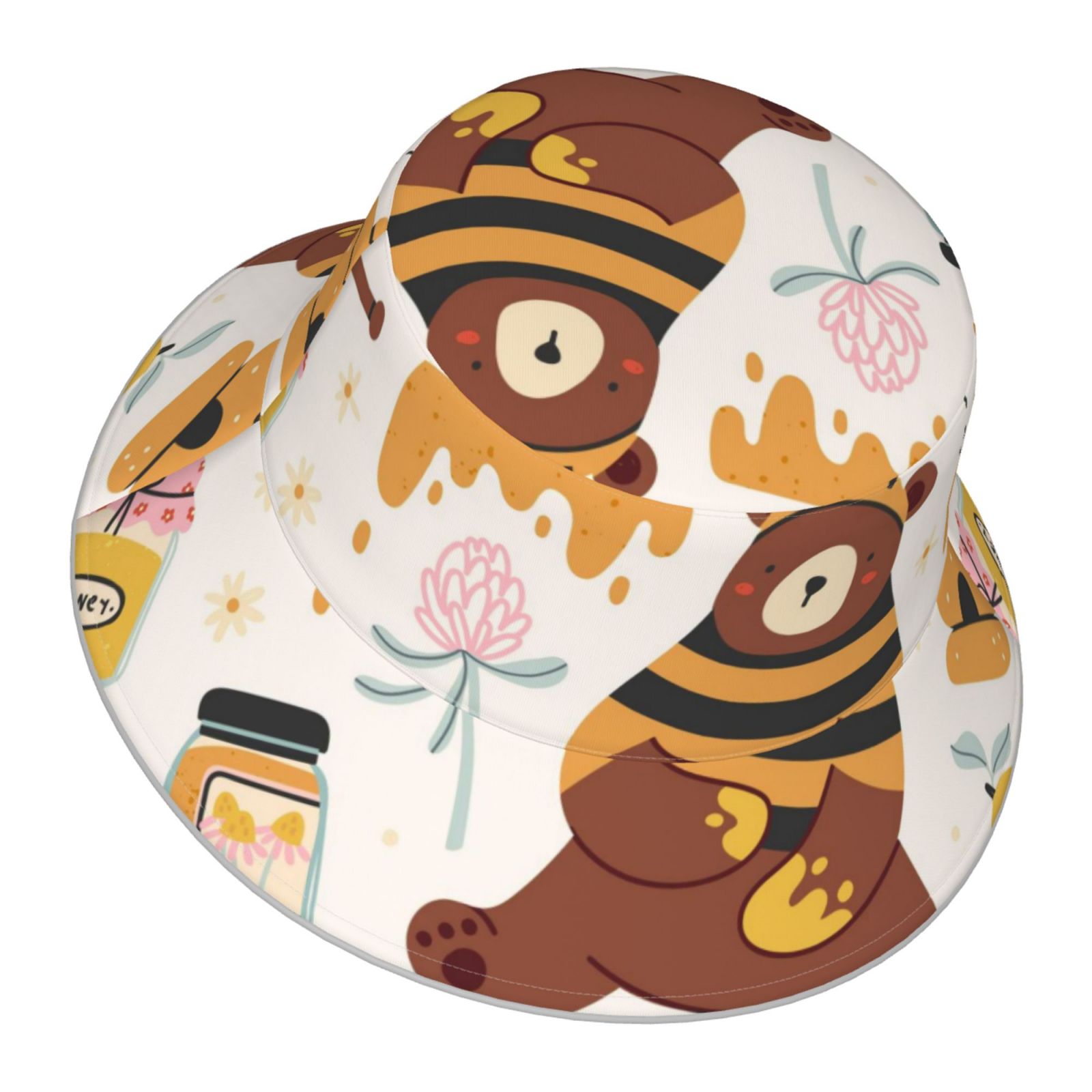 Daiia Cute Bee Honey Jar Hive Bear Pattern Bucket Hat - Trendy Cotton ...