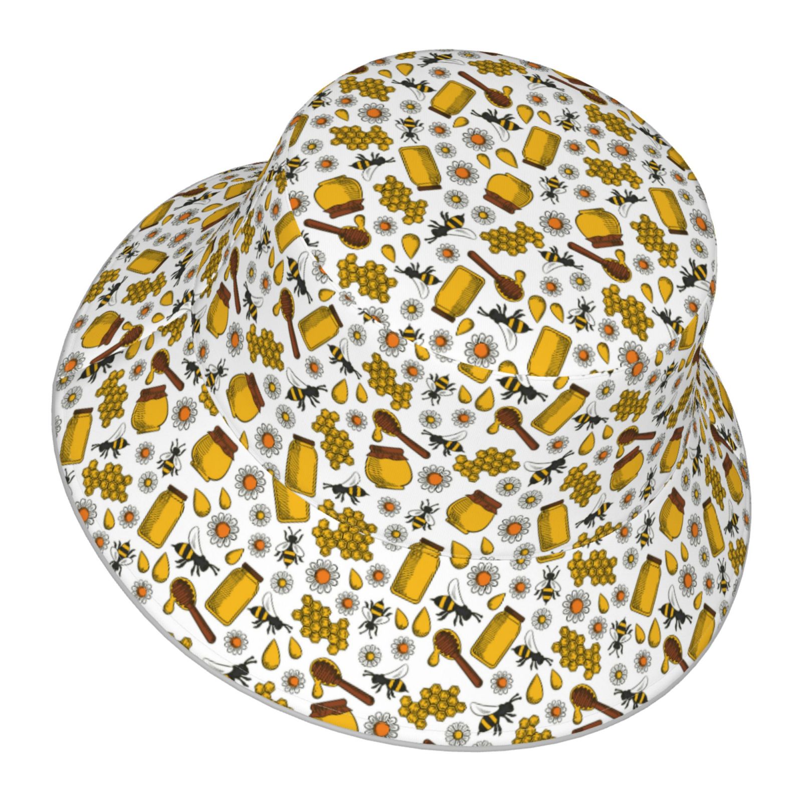 Daiia Cute Bee Pattern Bucket Hat - Trendy Cotton Sun Hat for Beach ...