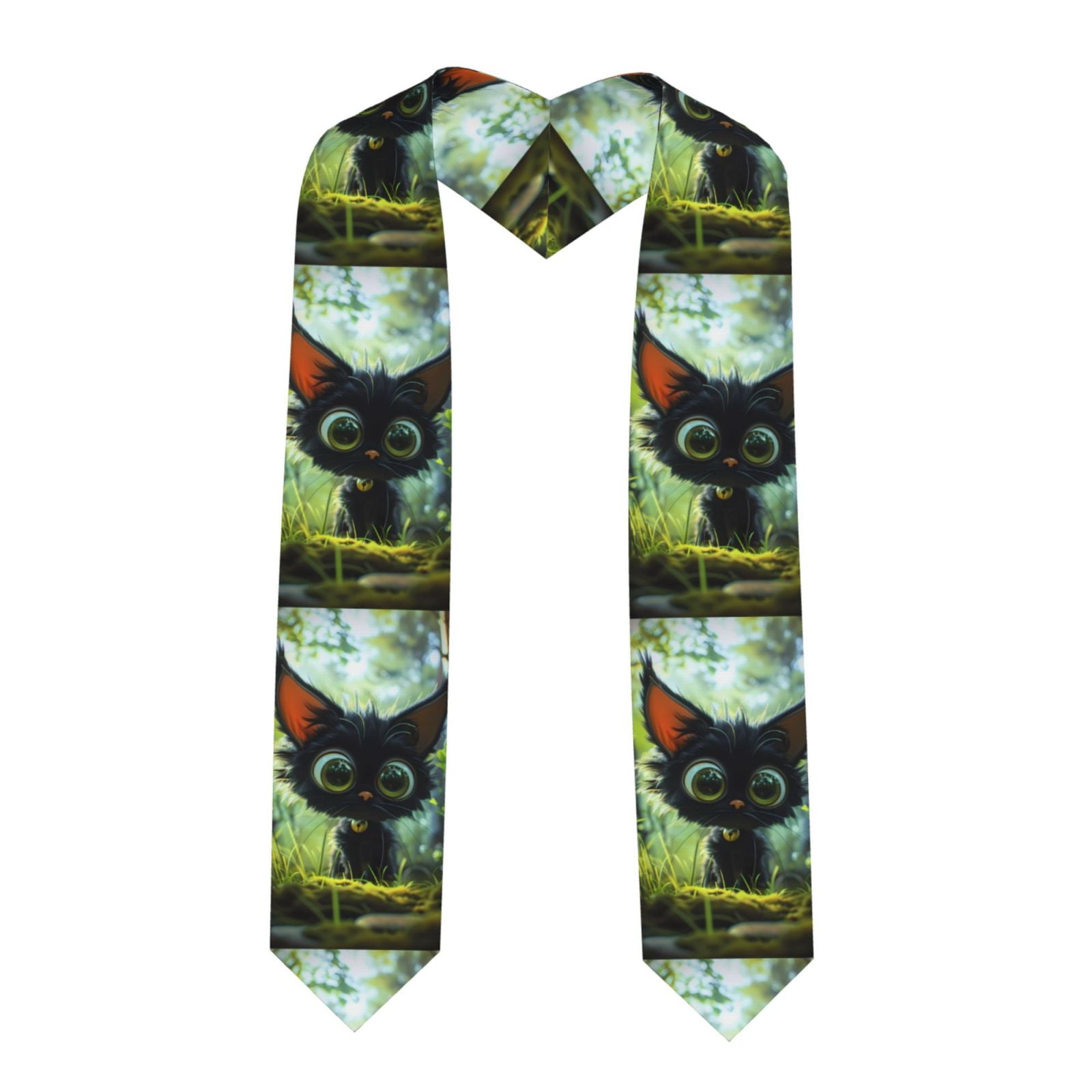 Daiia Cute Big-Eyed Black Cat Pattern Graduation Shawl Stole – Satin ...