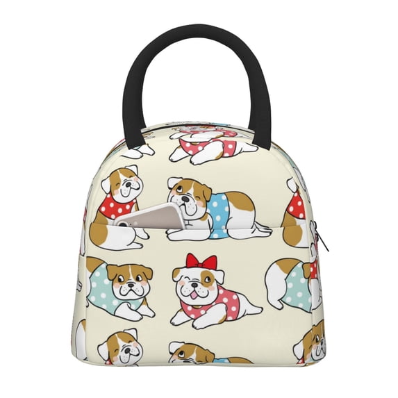 Daiia Cute Bull Dog Pattern Lunch Bag , Insulated Lunch Box, Small ...
