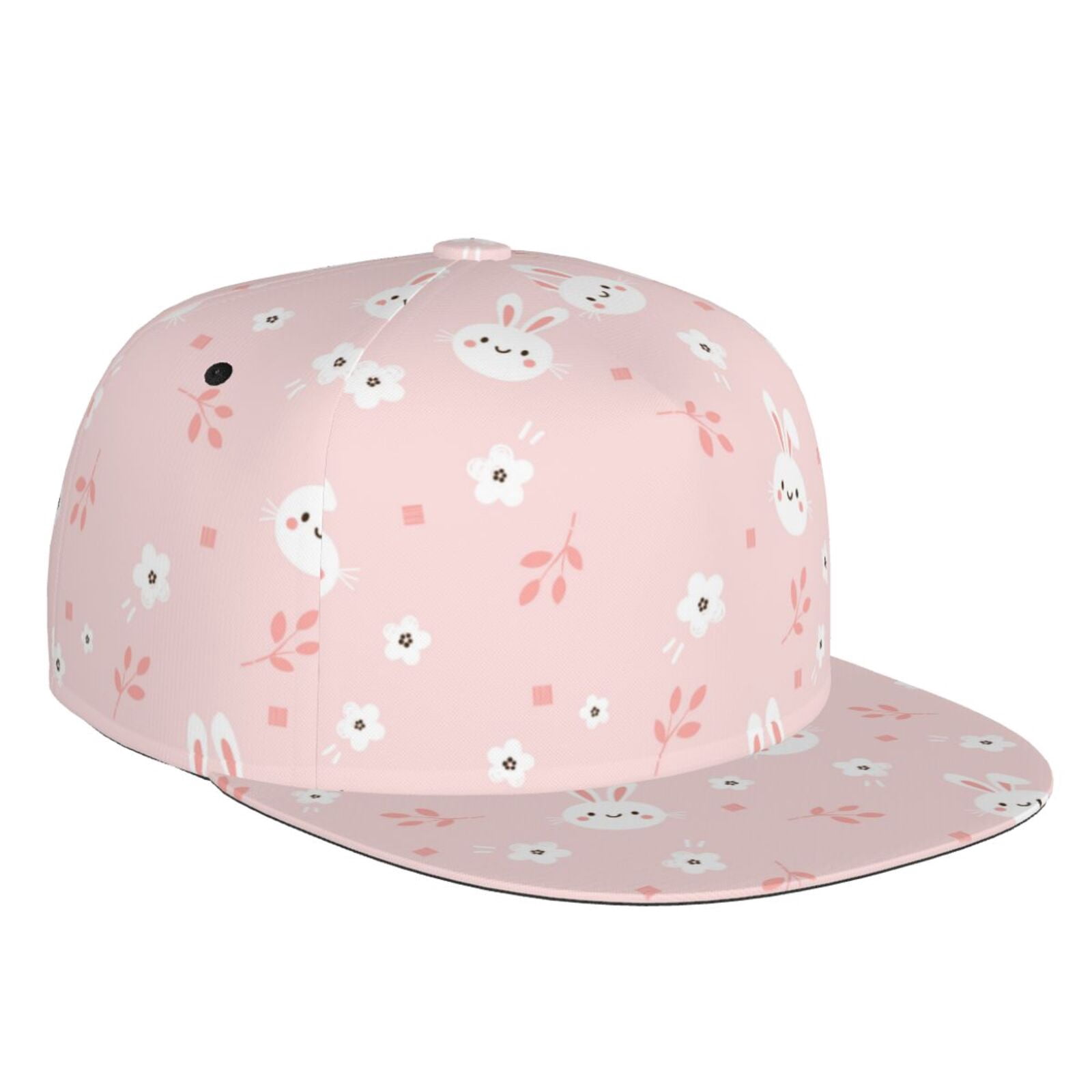 Daiia Cute Bunny print Flat Bill Hats Flat Brim Trucker Cap Baseball ...