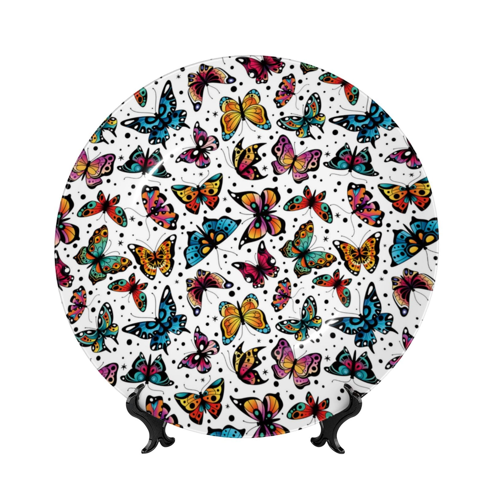 Daiia Cute Butterfly Printed Pattern Ceramic Plate Dinner Plates Bone ...