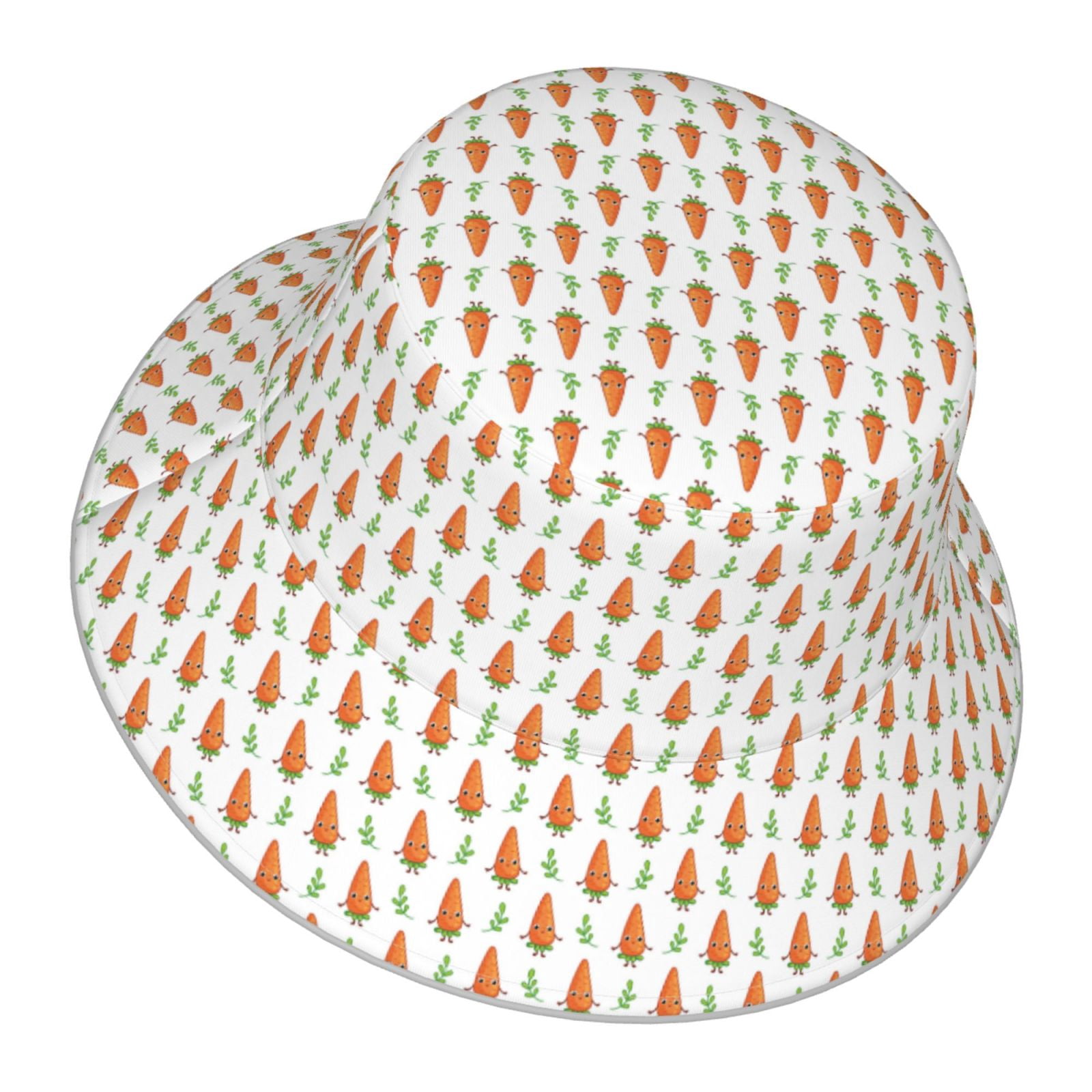 Daiia Cute Carrot Print Pattern Bucket Hat - Trendy Cotton Sun Hat for ...