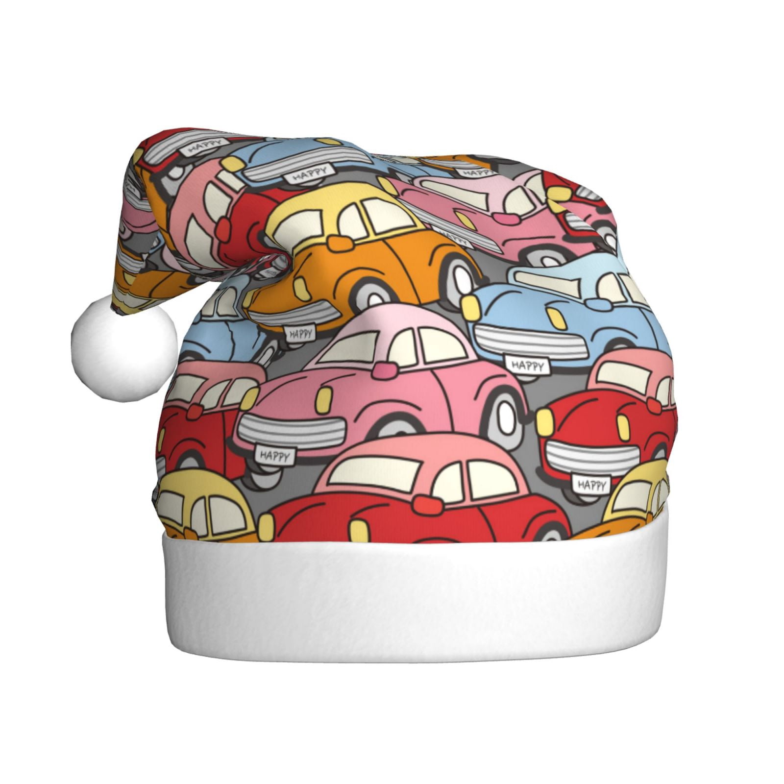 Daiia Cute Cars Print Christmas Knitted Beanie Hat, Large Knit Hat Xmas ...