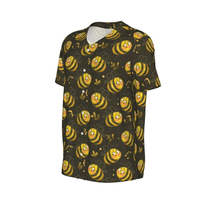 Daiia Cute Cartoon Bees Mens Baseball Jersey Button Down Shirts Short ...