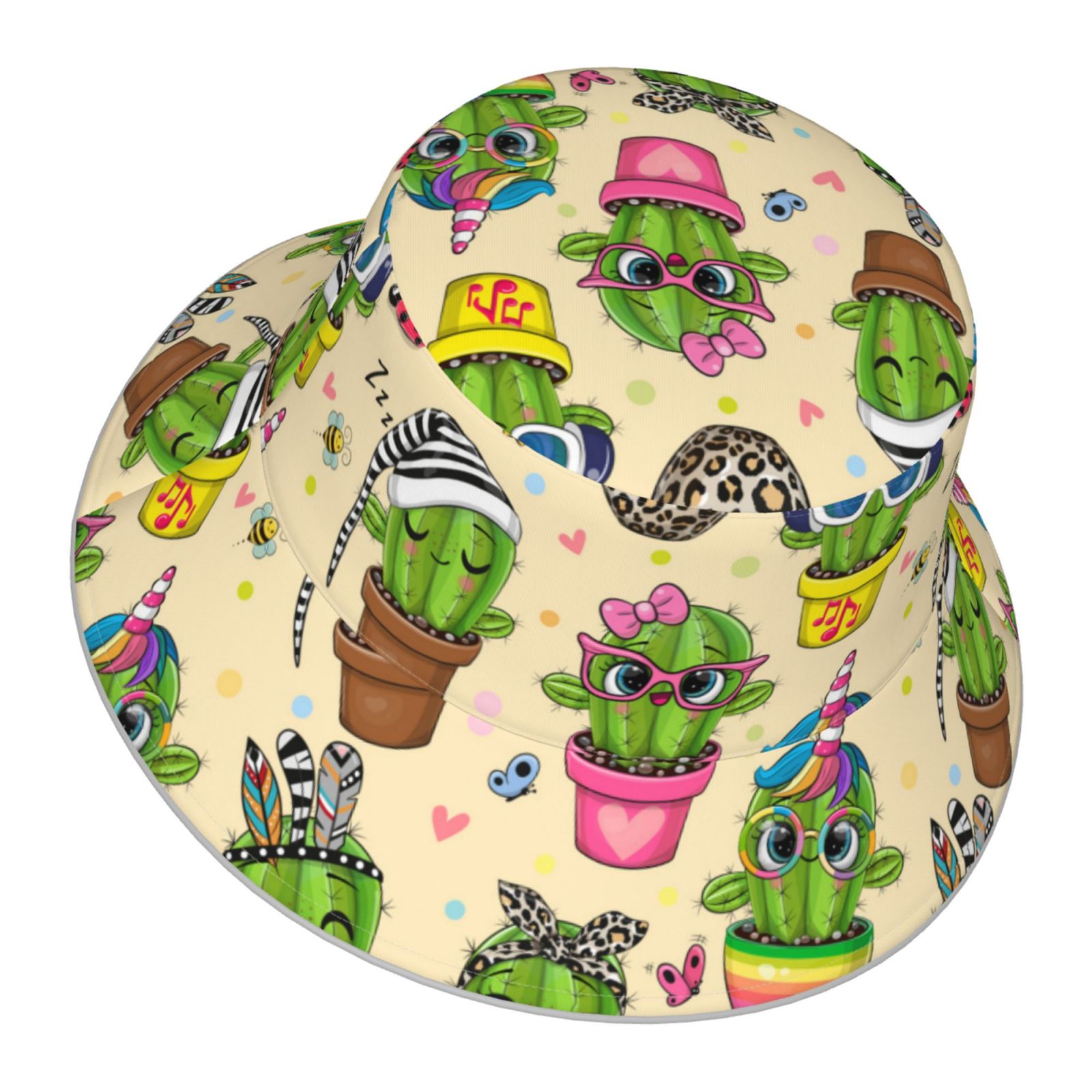 Daiia Cute Cartoon Cactus Pattern Bucket Hat - Trendy Cotton Sun Hat ...
