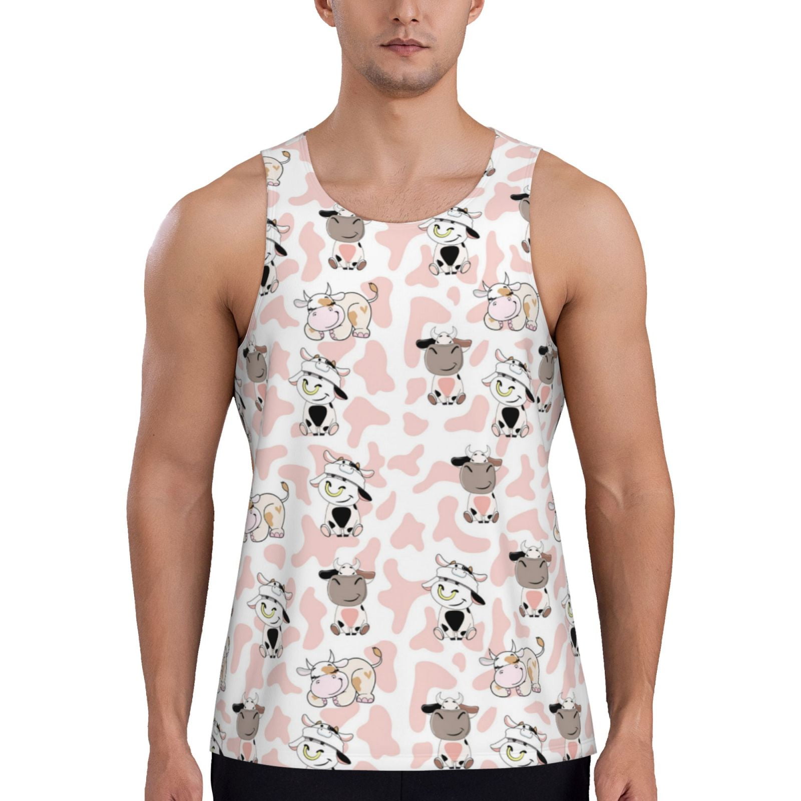 Daiia Cute Cartoon Cows Printed Men's Quick Dry Fit Muscle Tank Top ...