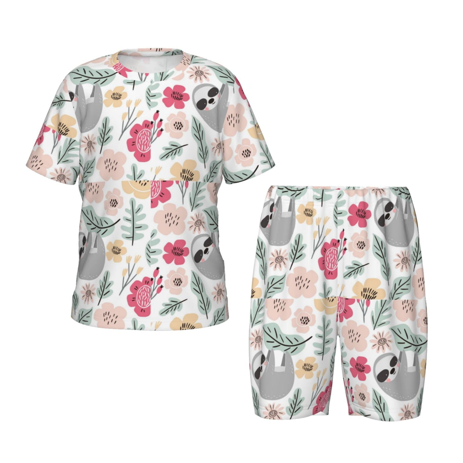 Daiia Cute Cartoon Sloth Print Children’s Cotton Pajama Set – Short ...