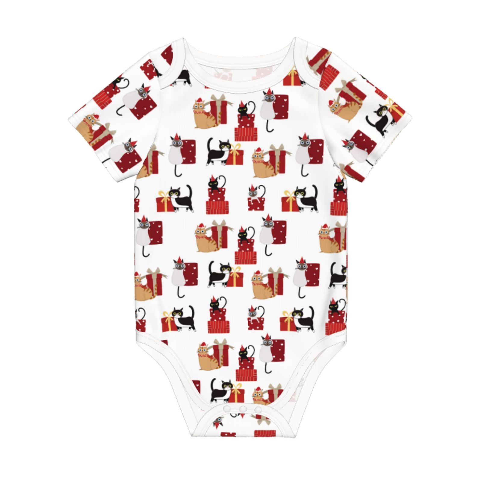 Daiia Cute Cat And Christmas Gift Printed Unisex-Baby Short Sleeve ...