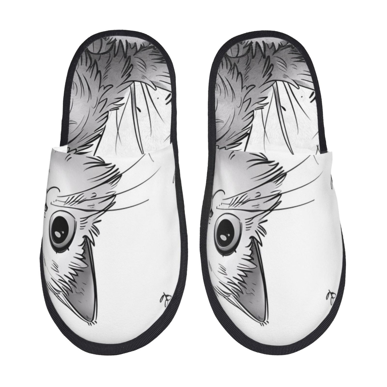 Daiia Cute Cat Meadow Sketch Pattern Furry Slippers for Women and Men ...